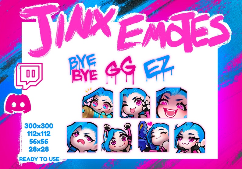 Jinx Emotes League of Legends Arcane Chibi Cute Discord Twitch Youtube ...
