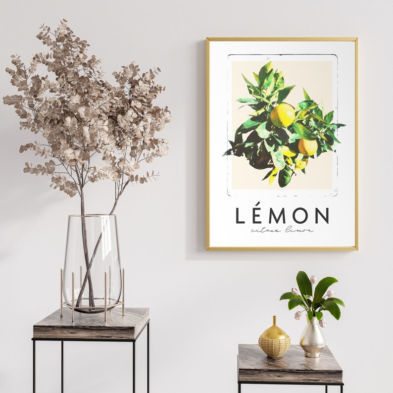 Retro Lemon Botanical Poster Printable Wall Art Large | Etsy