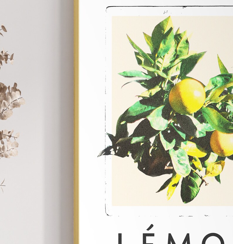 Retro Lemon Botanical Poster Printable Wall Art Large | Etsy