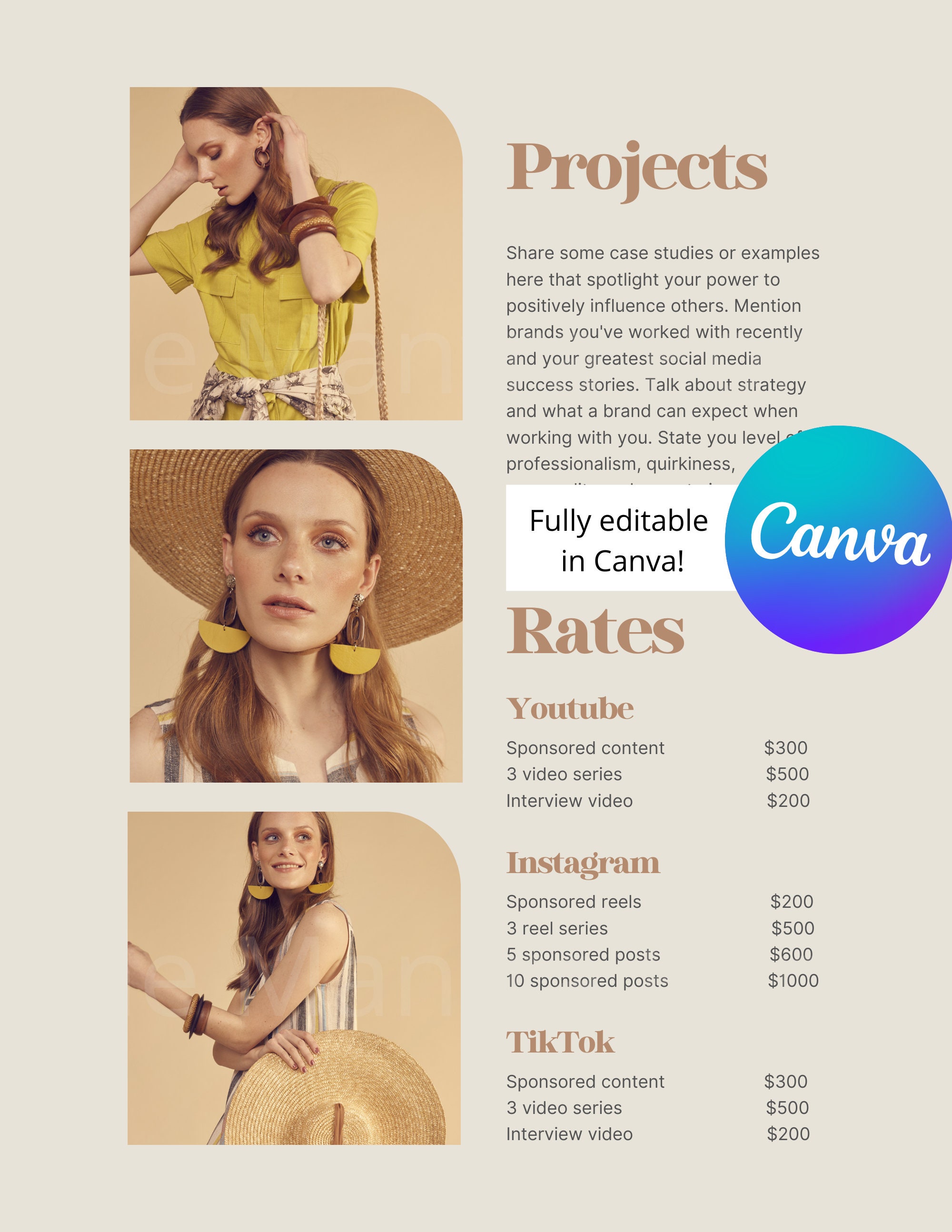 Influencer Media Kit and Rate Card Content Creator Rate Sheet UGC Rate ...