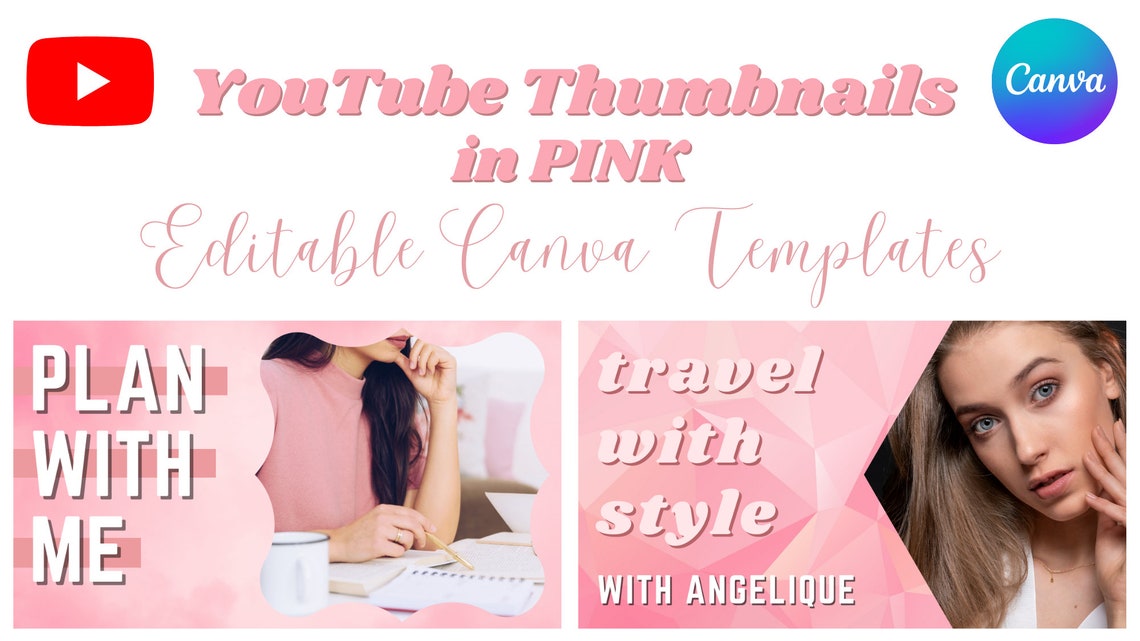 Youtube Thumbnail Templates Pink Editable Canva Templates Gradient ...