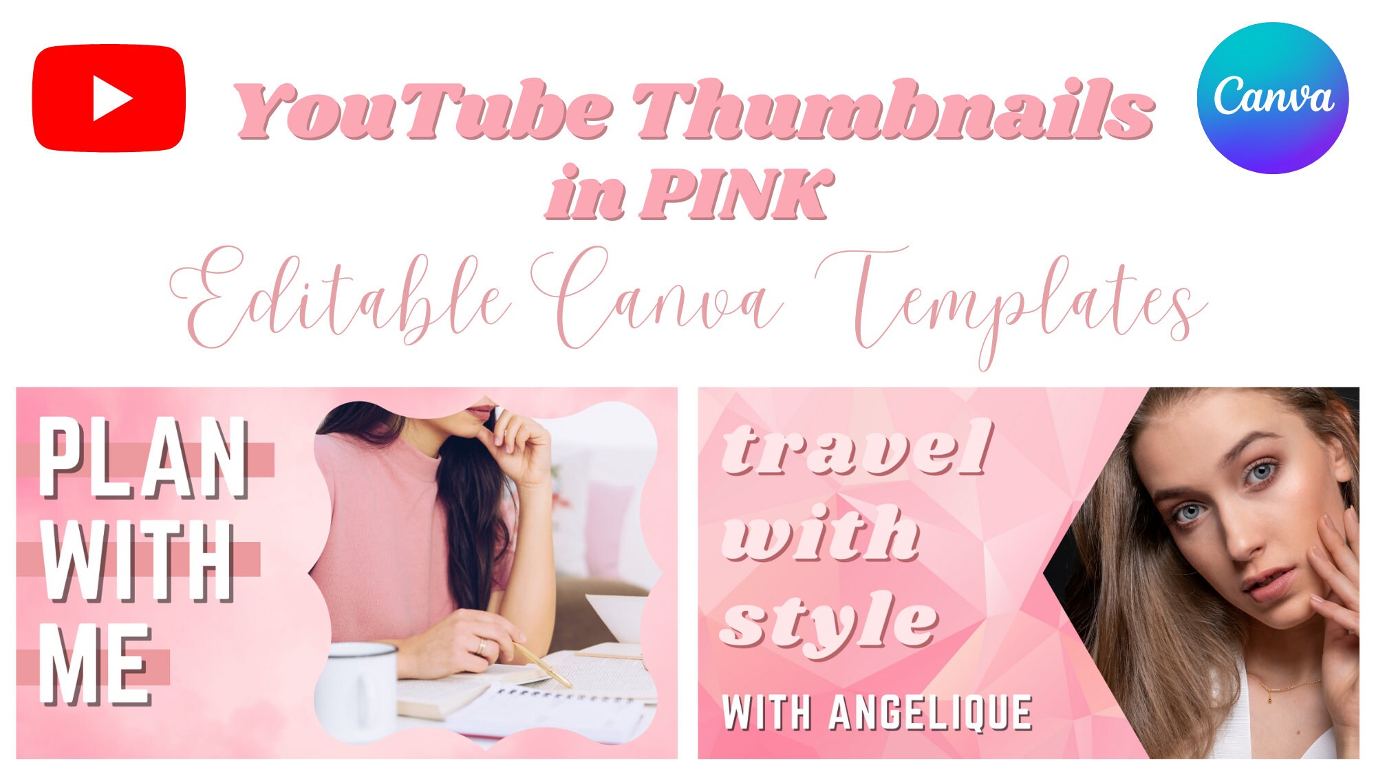 Youtube Thumbnail Templates | Pink Editable Canva Templates | Gradient ...