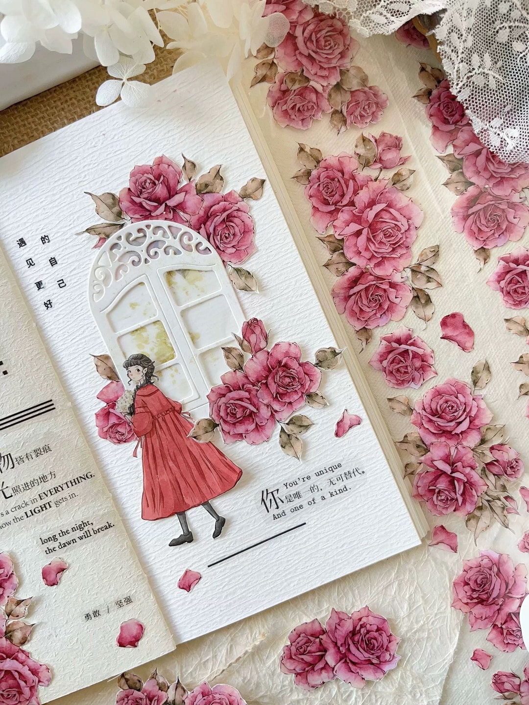 Sample/roll, Yier Studio, Pink Vintage Flower PET Tape, Journal ...
