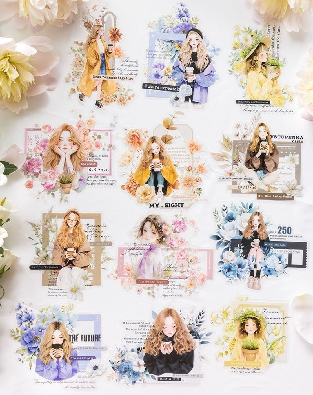 10 Pcs, Large Floral Collage Girl Sticker, Journal Supplies, Scrapbook ...