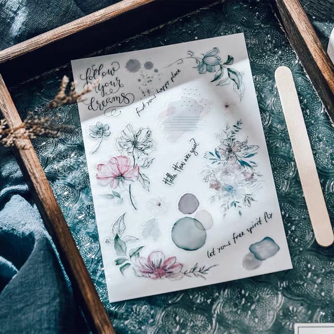 2 Sheets Watercolor Sketch Flower Rub-on Sticker Transfer - Etsy