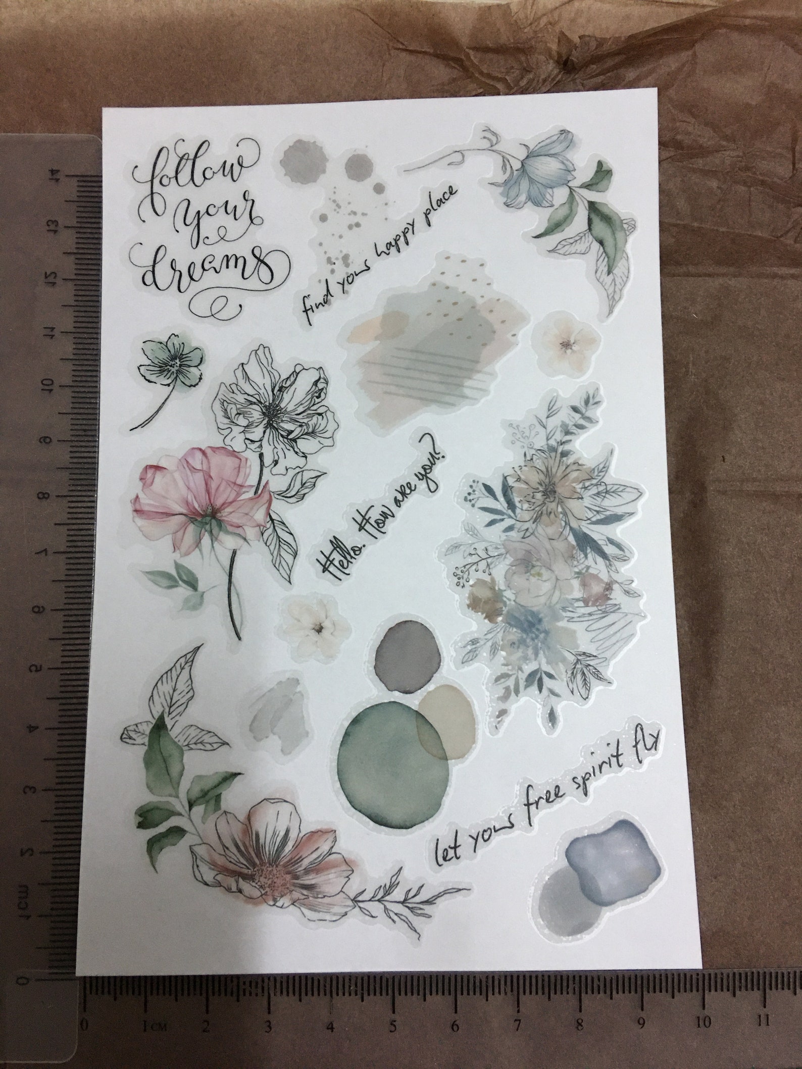2 Sheets Watercolor Sketch Flower Rub-on Sticker Transfer - Etsy