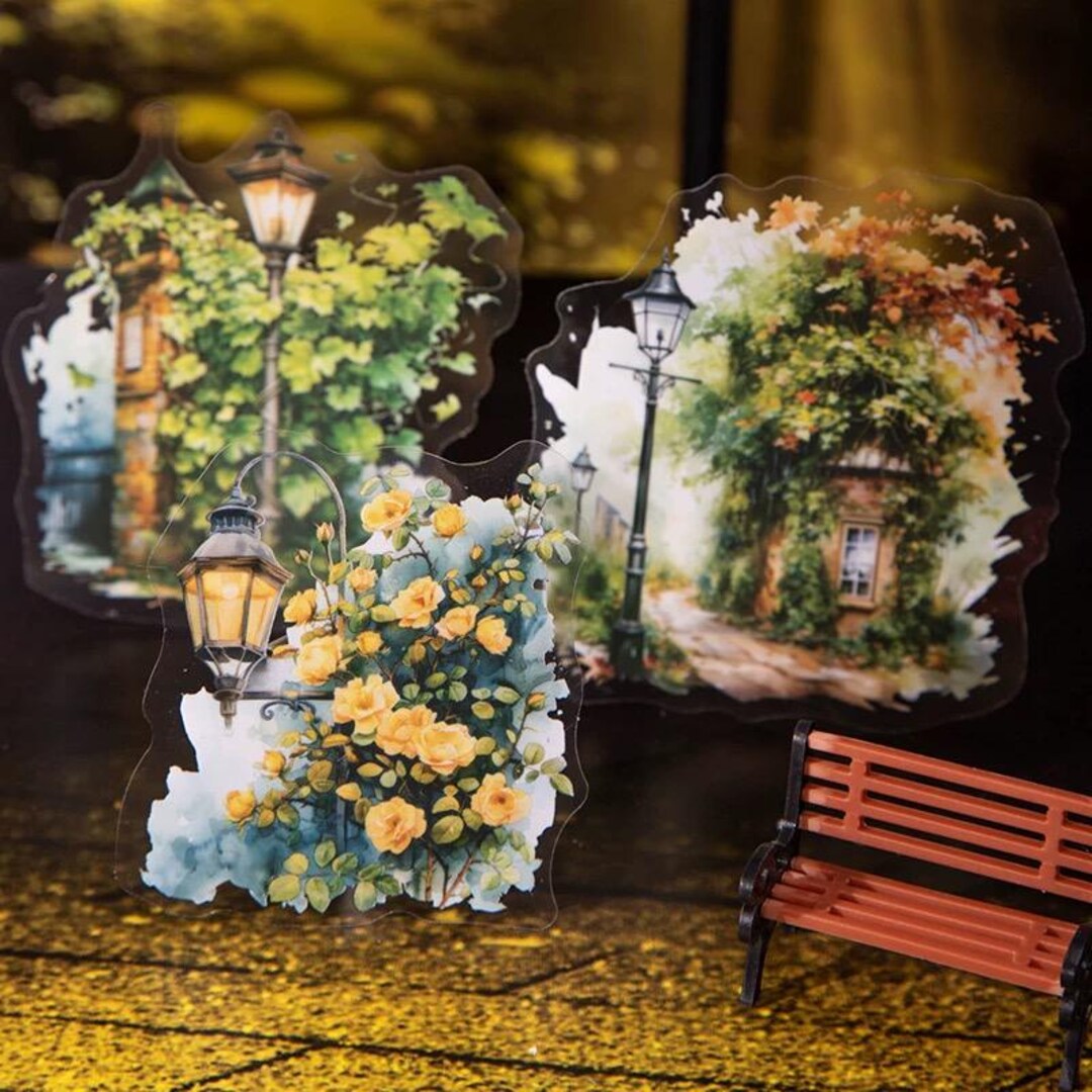15 Pcs, Floral Street Lamp Sticker, Journal Supplies, Scrapbook ...