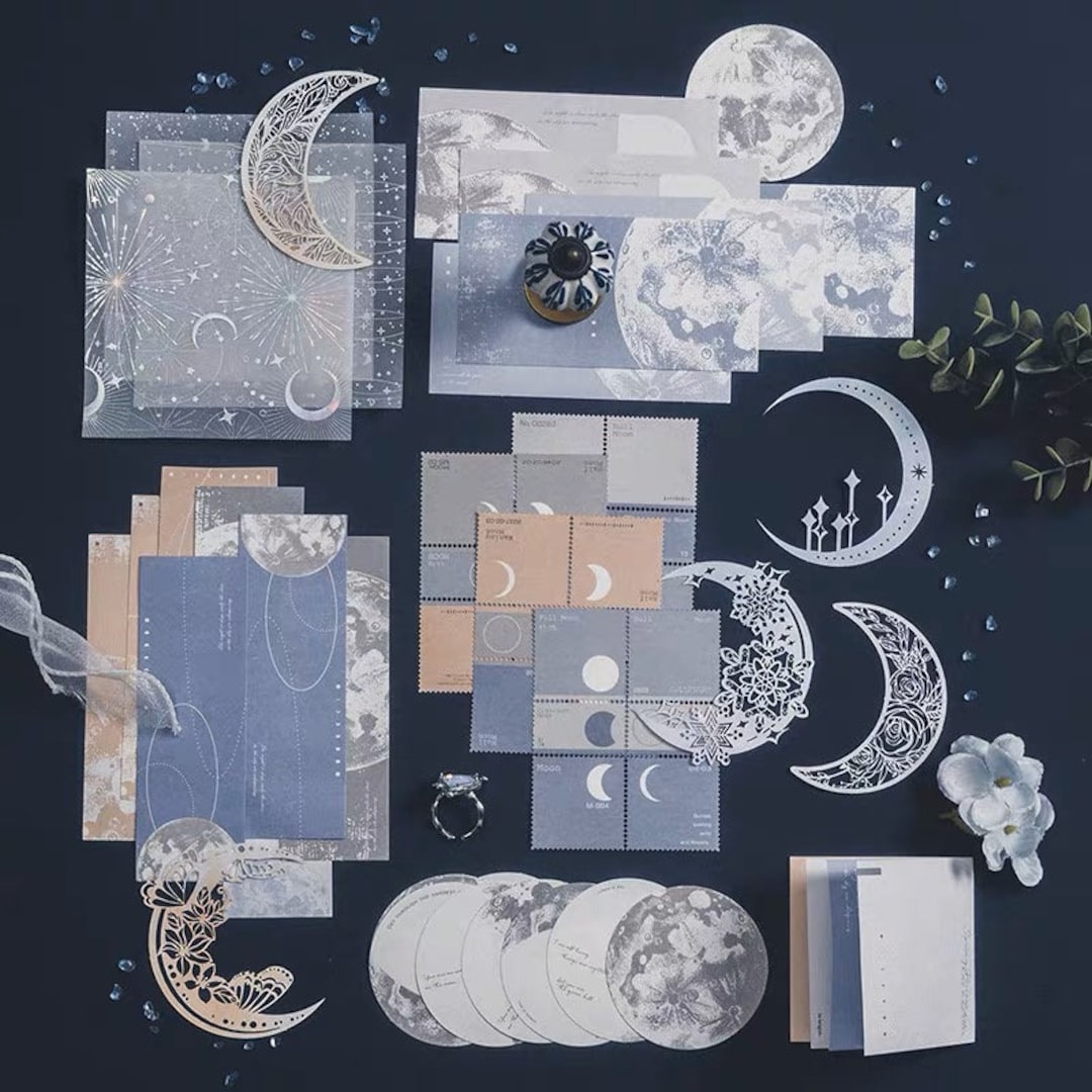 Night Blue Moon Theme Collage Kit, Scrapbooking, Collage, Crafting ...