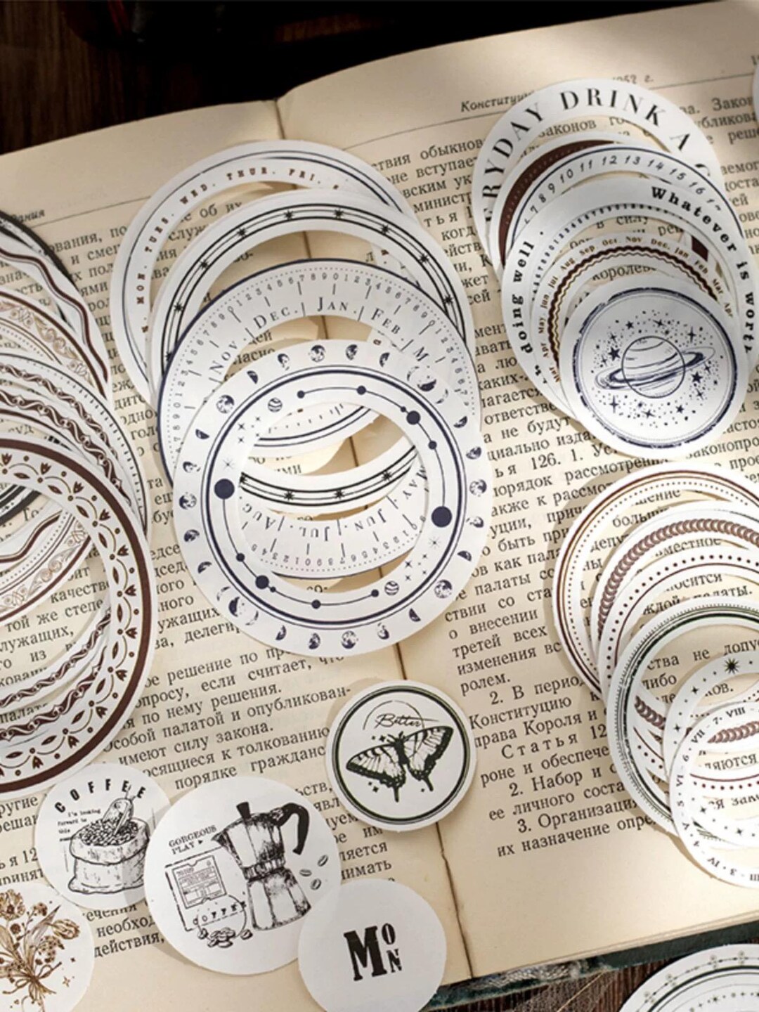 24pcs, Retro Die-cut Circle Frame Sticker, Vintage Paper Ephemera ...