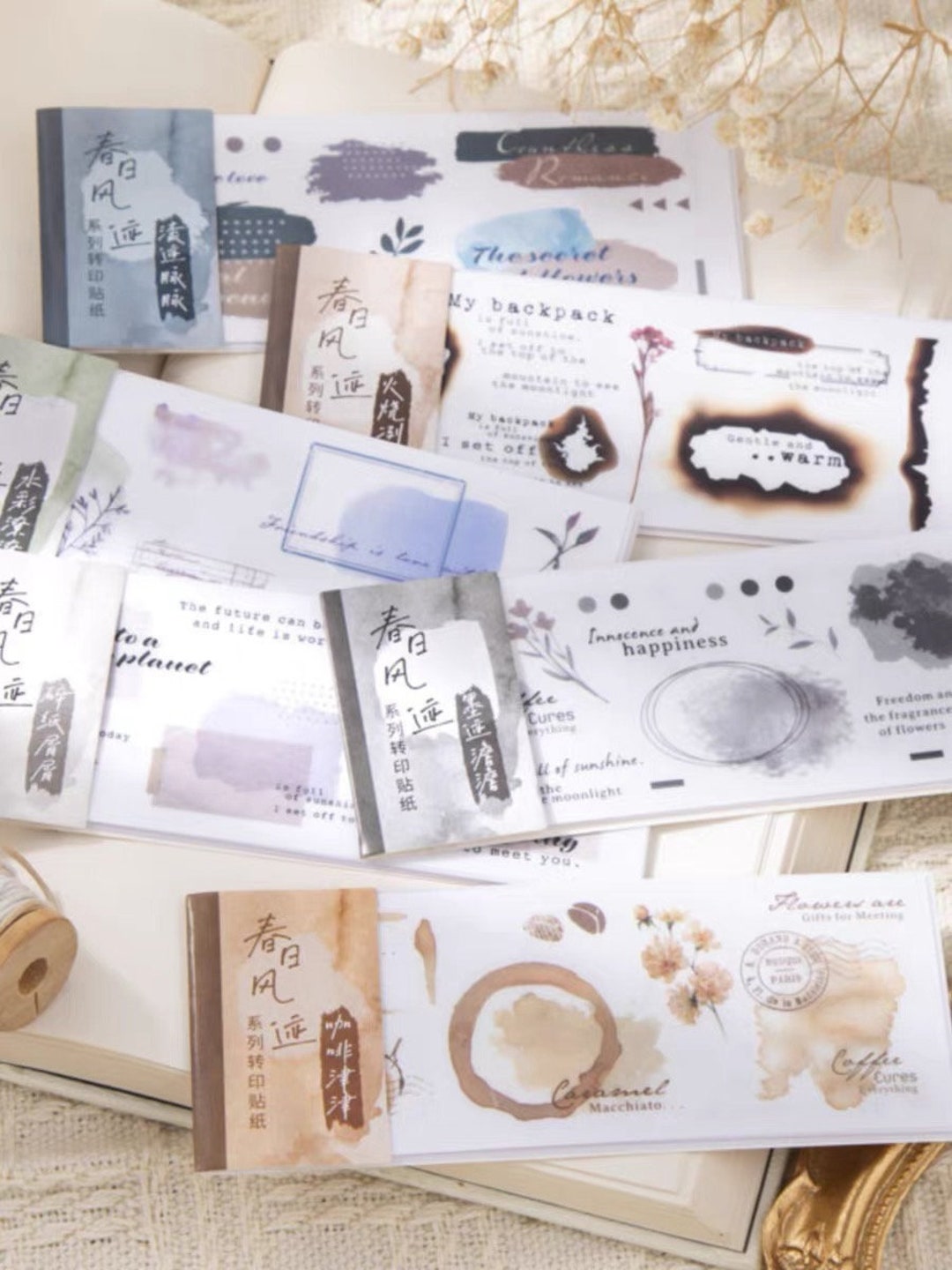 Set of 5, Rub-on Sticker, Transfer Sticker, Print-on Sticker, Journal ...