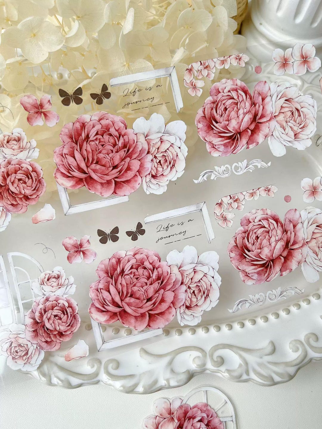 Sample/roll, Yier Studio Pink Floral Window PET Tape, Journal Supplies ...