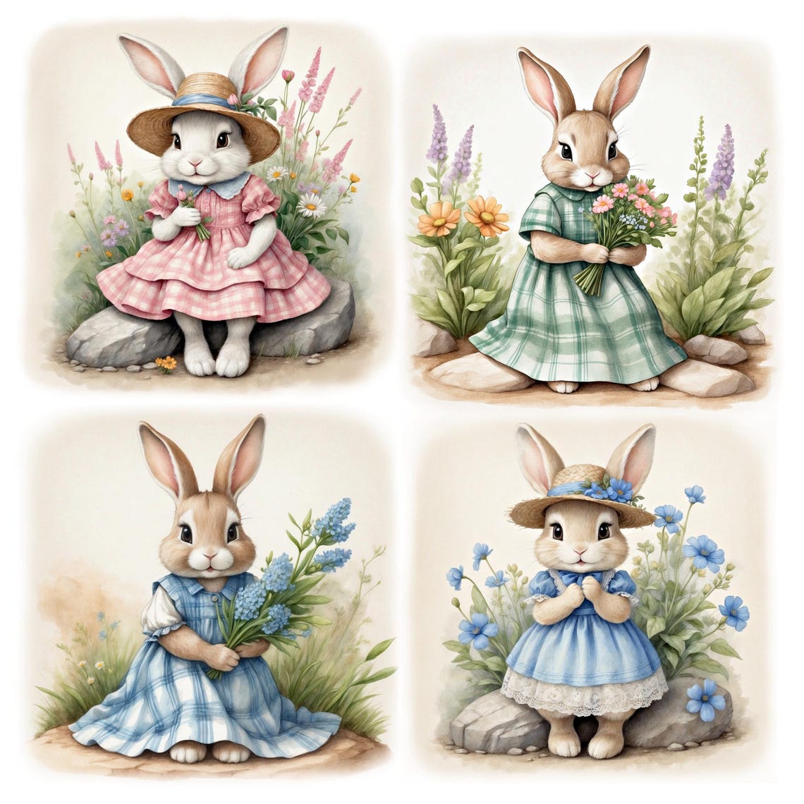 Country Bunnies Clip Art Bundle for Card Making Scrapbooking Journaling ...