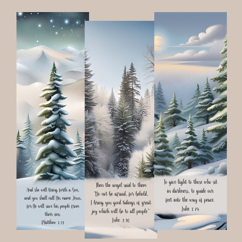 Bible Verse Bookmarks Christmas Scripture Verses With 8 Winter Scenery ...