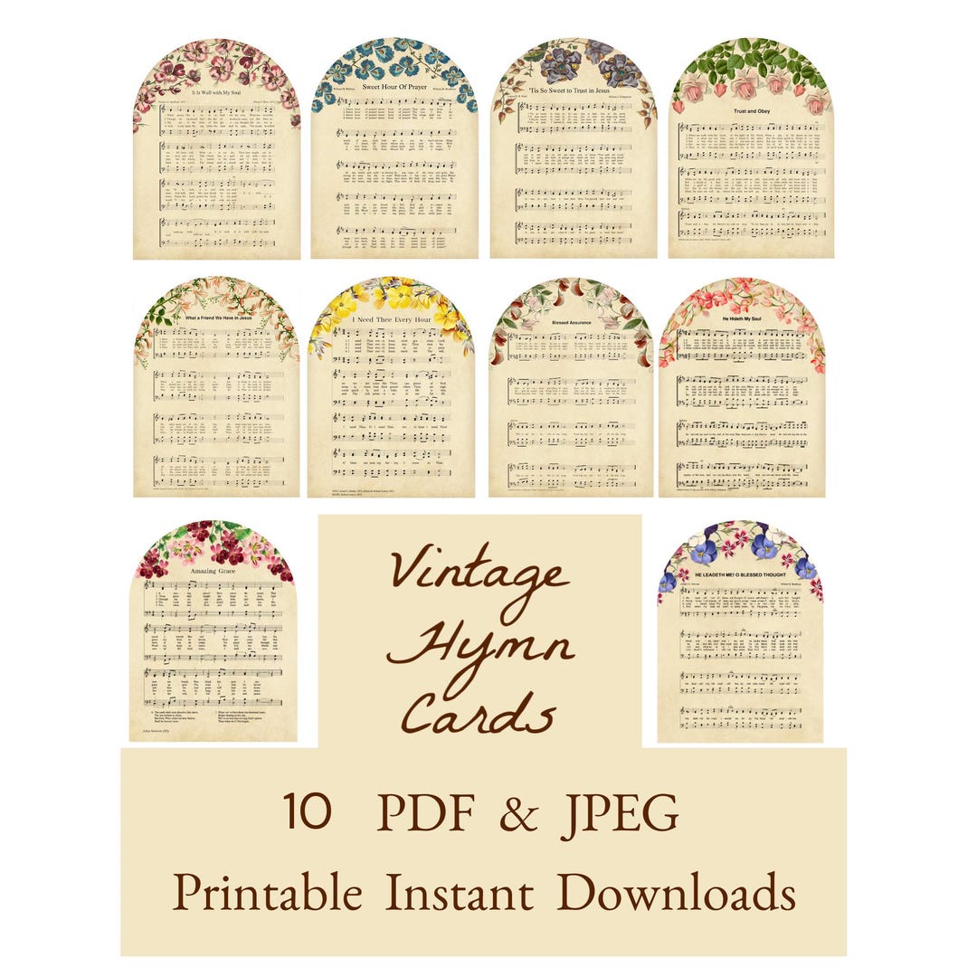 Old Hymns Bundle, Floral Christian Scrapbooking Ephemera (digital ...
