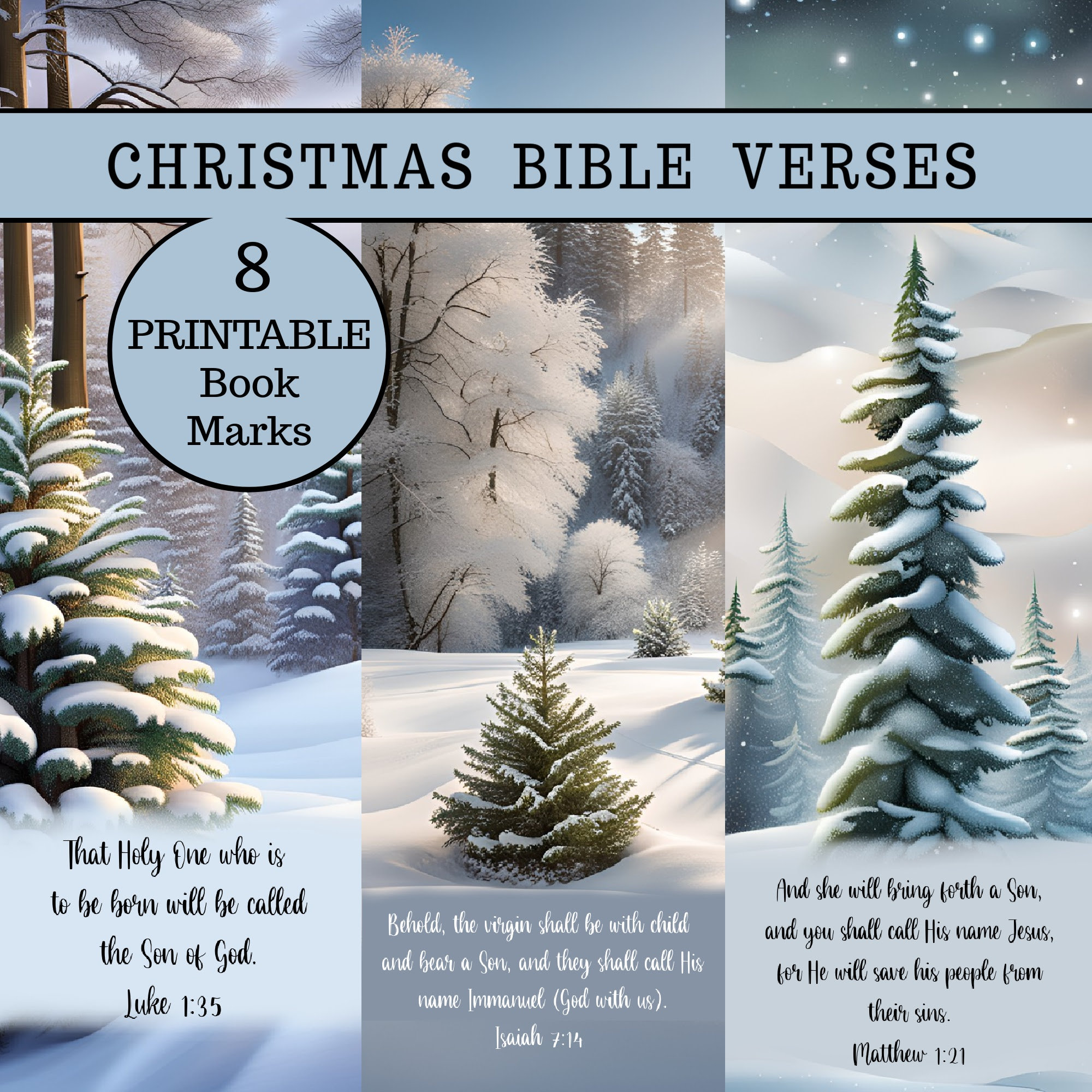 Bible Verse Bookmarks Christmas Scripture Verses With 8 Winter Scenery ...
