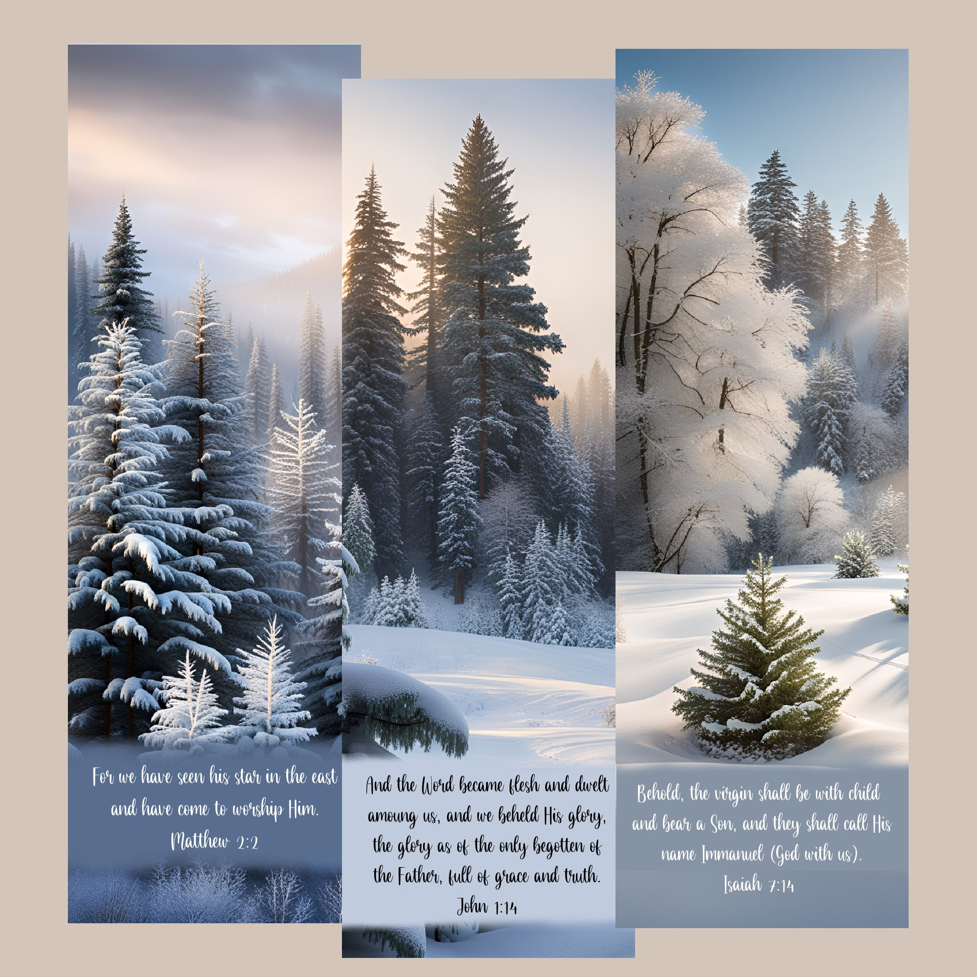Bible Verse Bookmarks Christmas Scripture Verses With 8 Winter Scenery ...