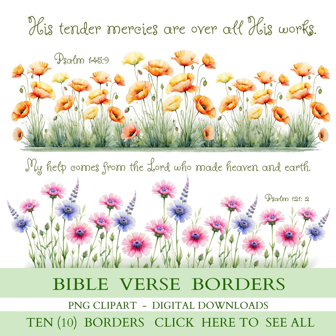 Floral Bible Verse Borders Clipart: Scripture Quotes (digital Download ...
