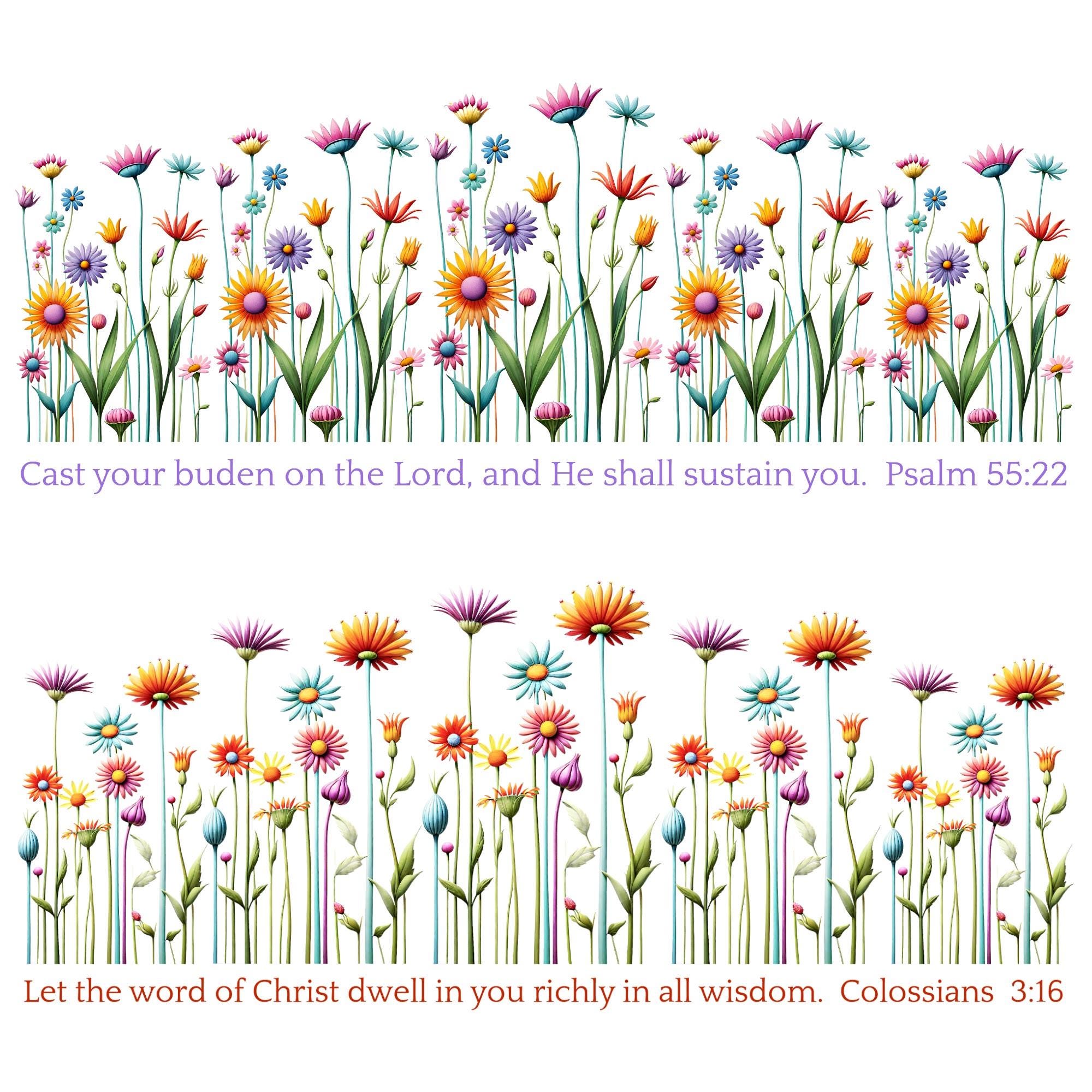 Bible Verse Whimsical Flowers Border Christian Craft Supplies Wall Art ...