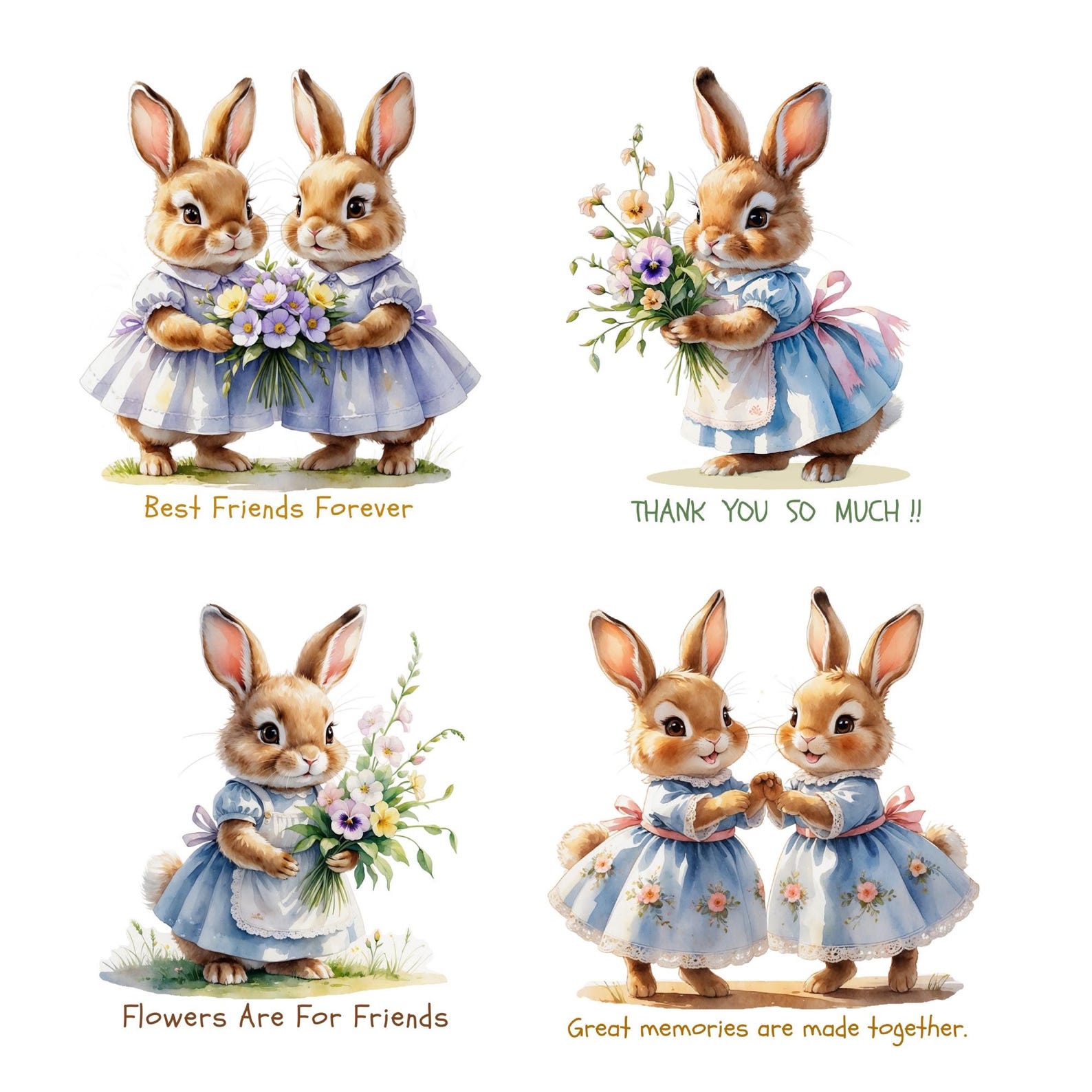 Bunny Clipart PNG Bundle, Friendship Animals, Bunnies Craft Designs ...