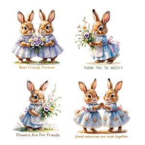 Bunny Clipart PNG Bundle, Friendship Animals, Bunnies Craft Designs ...