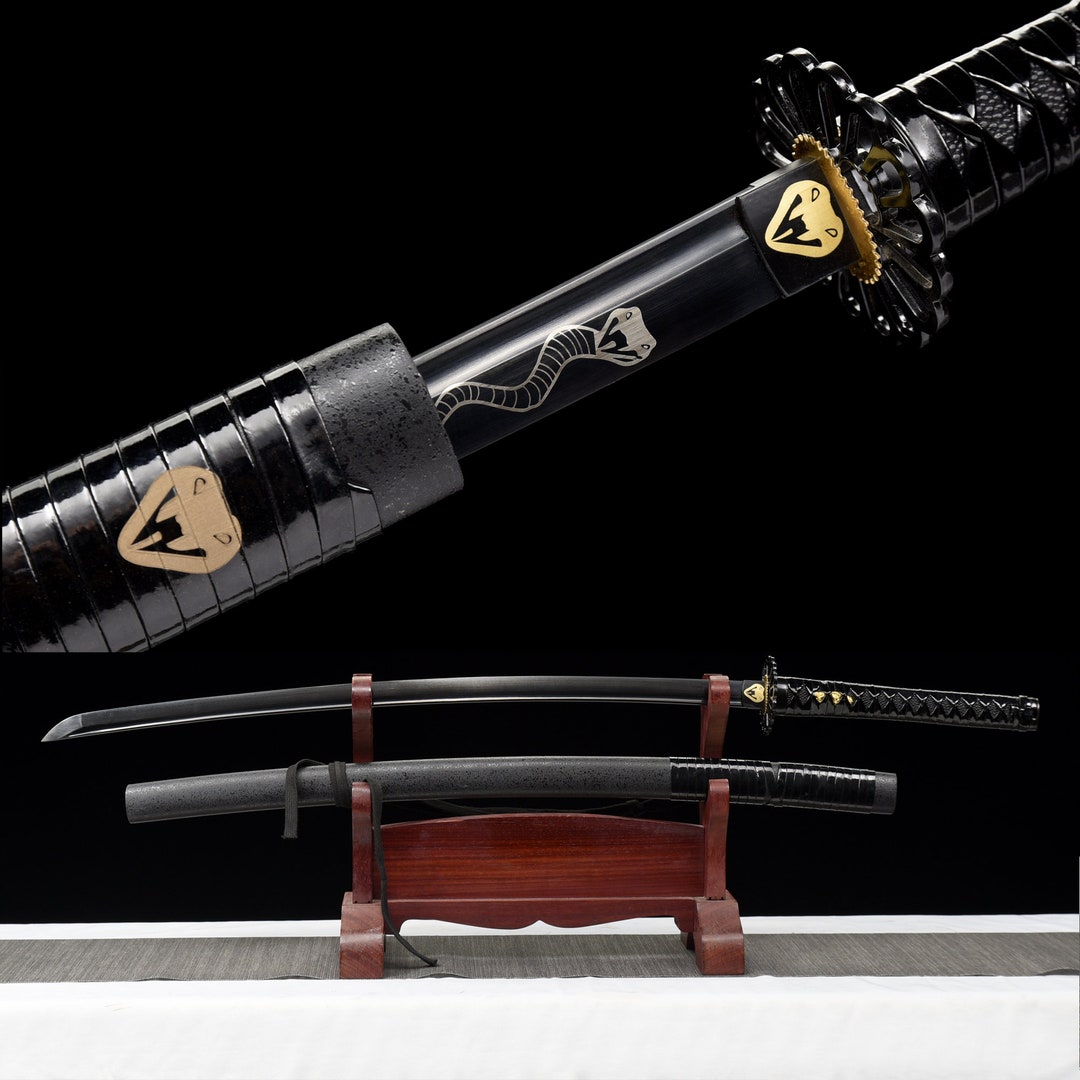 Black Katana Handmade Samurai Sword With Full Tang Blade Gift Japanese ...