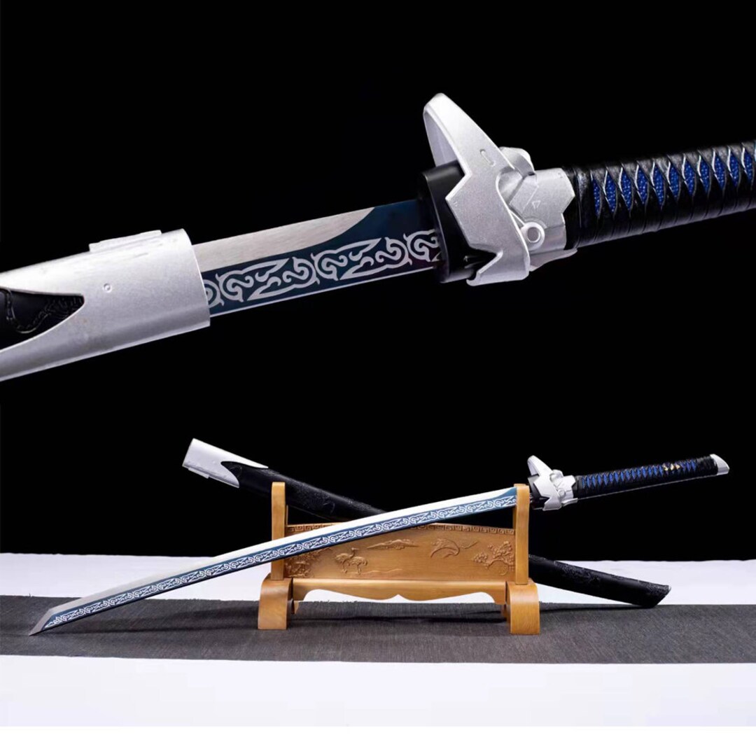 Samurai Sword Japanese Katana Real Sword Handmade Spring Steel Blue ...