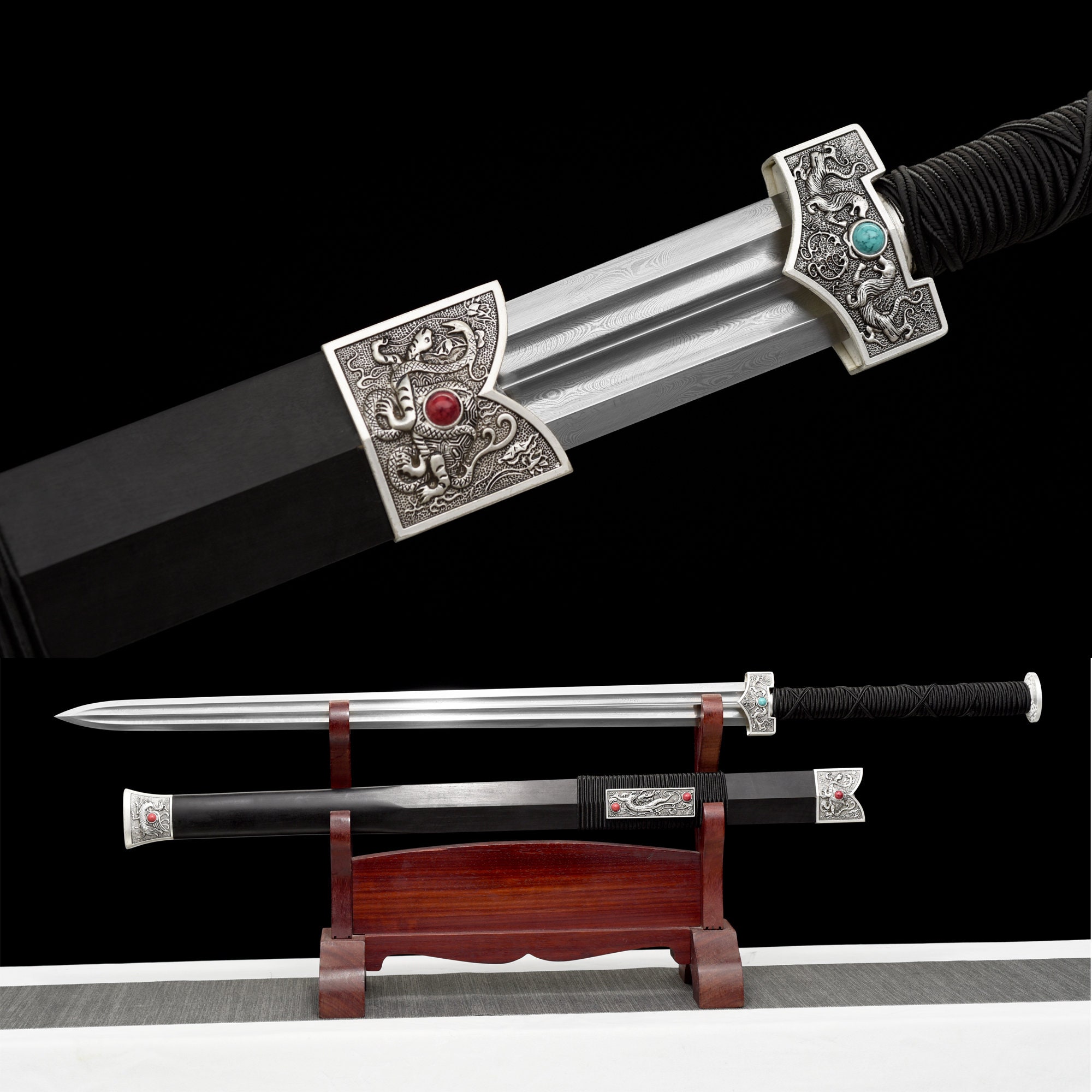 Sword, Han Sword, Handmade Samurai Sword Katana 1095 Steel Folded and ...