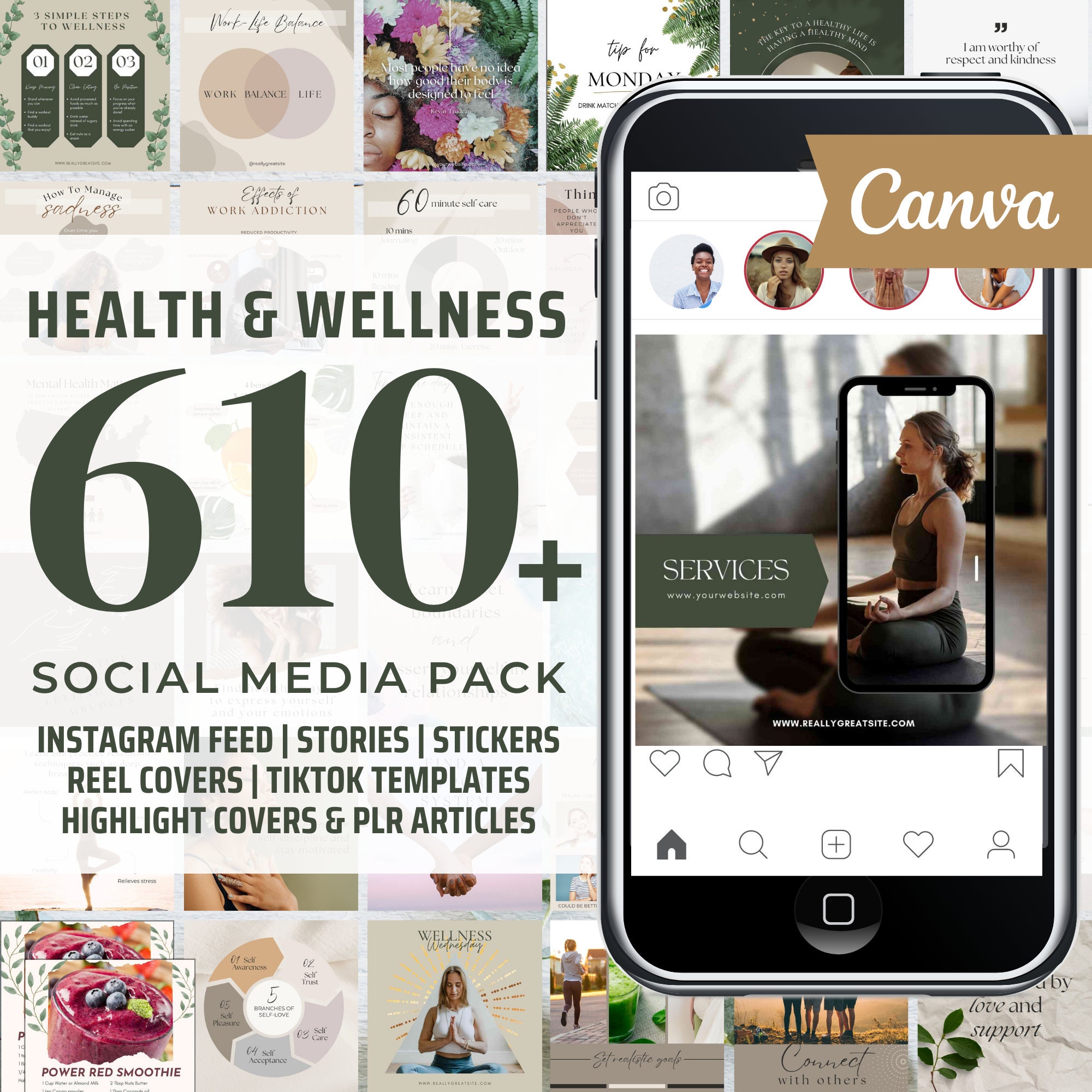 610+ Health & Wellness Social Media Kit | Instagram Bundle, Reel Covers ...
