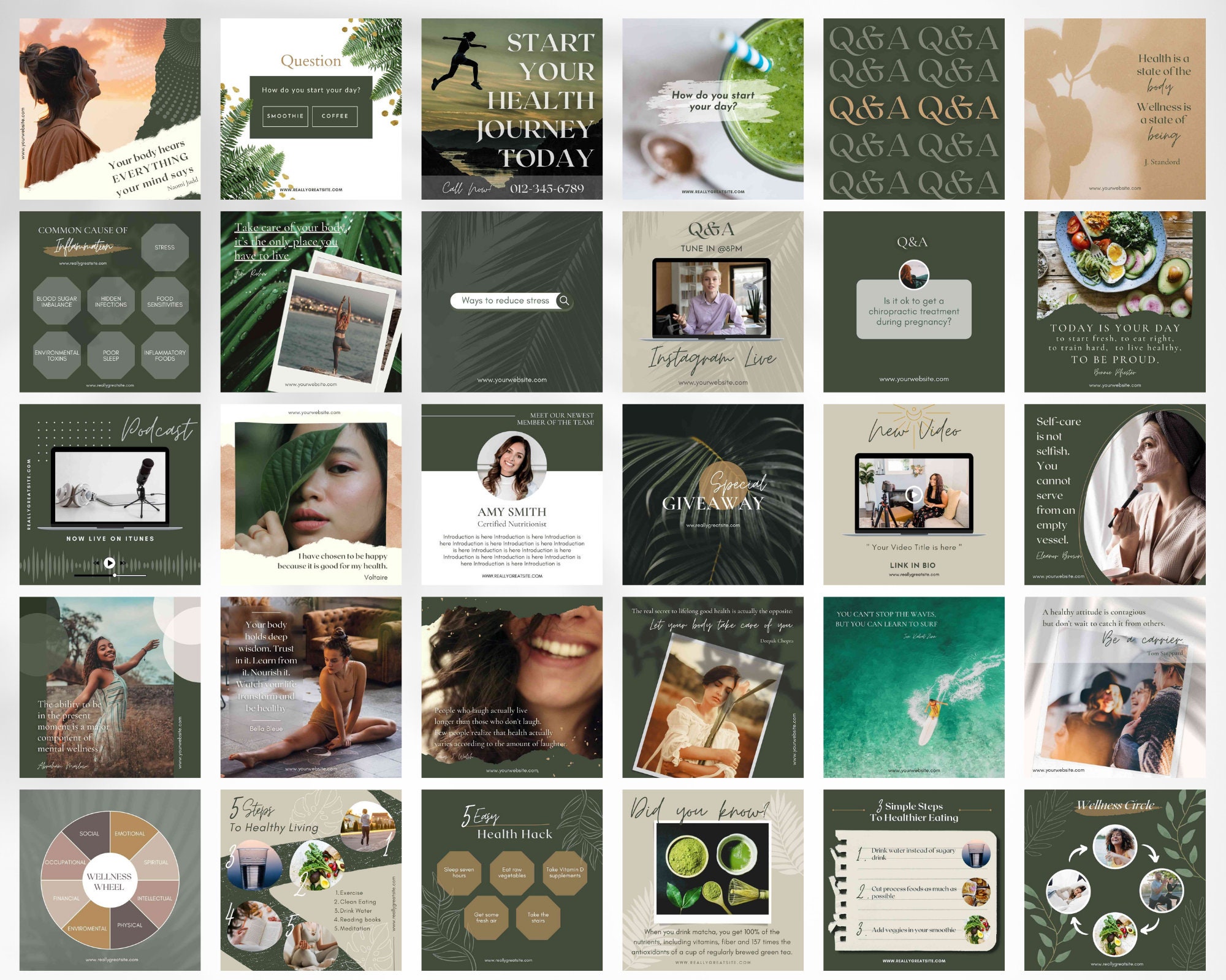 310 Health and Wellness Instagram Posts Canva Templates and - Etsy