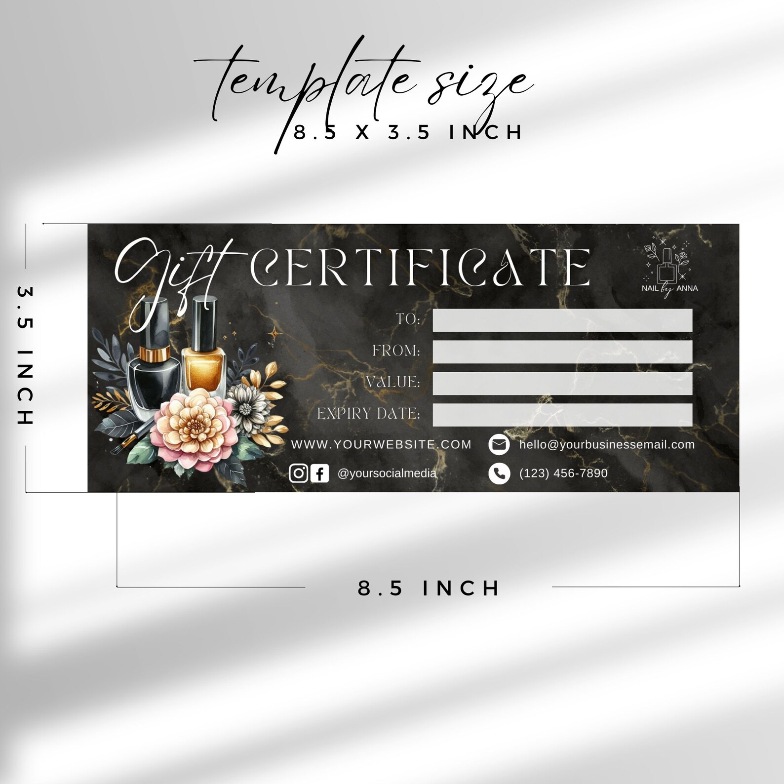 Nail Tech Gift Certificate Template for Nail Art Business - Coupon Card ...