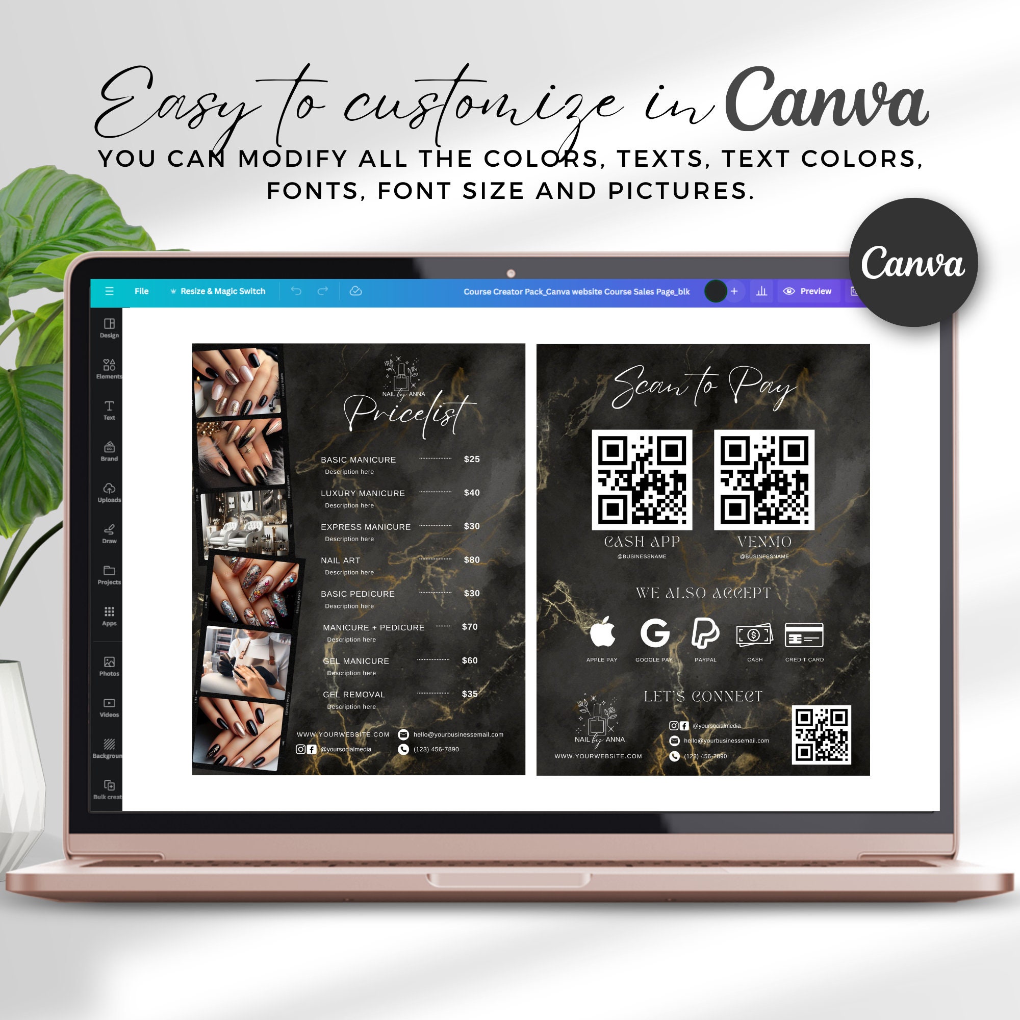 Nail Tech QR Code Sign Price List Template for Nail Art Business - Scan ...