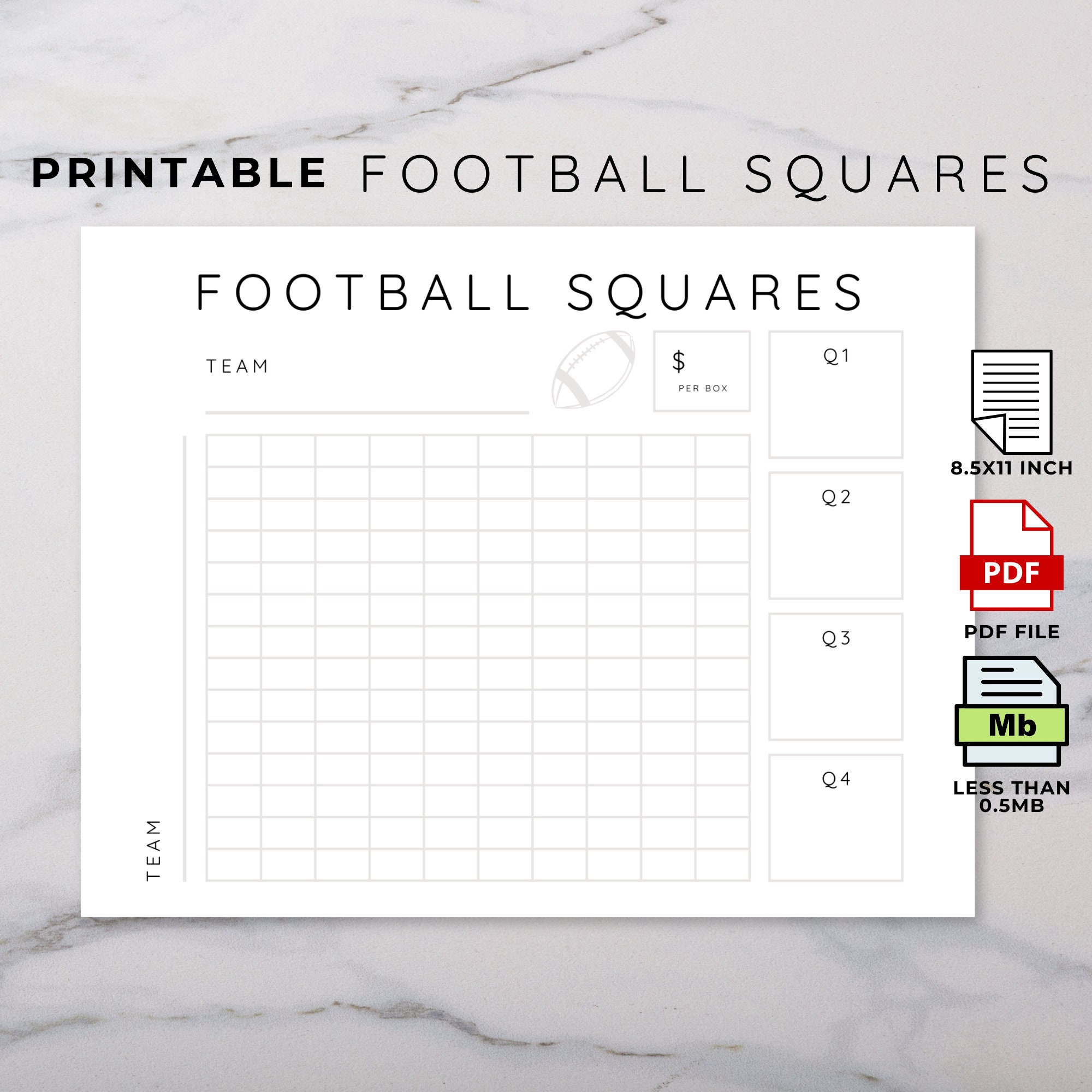 Printable Football Squares Football Fundraiser Football Betting Game ...