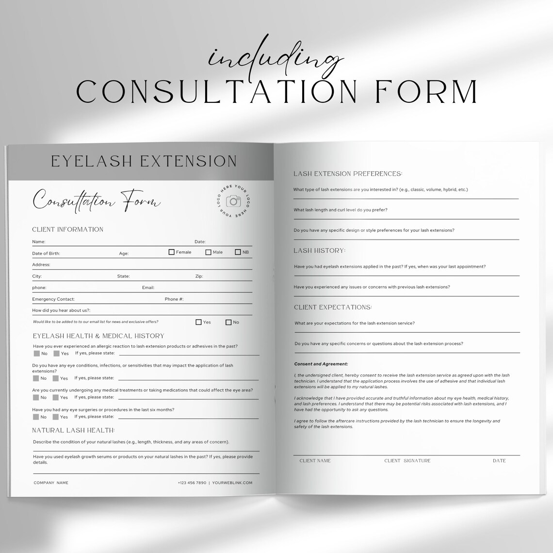 Lash Tech Consent Form Client Intake Form Eyelash Extension Forms Pack ...