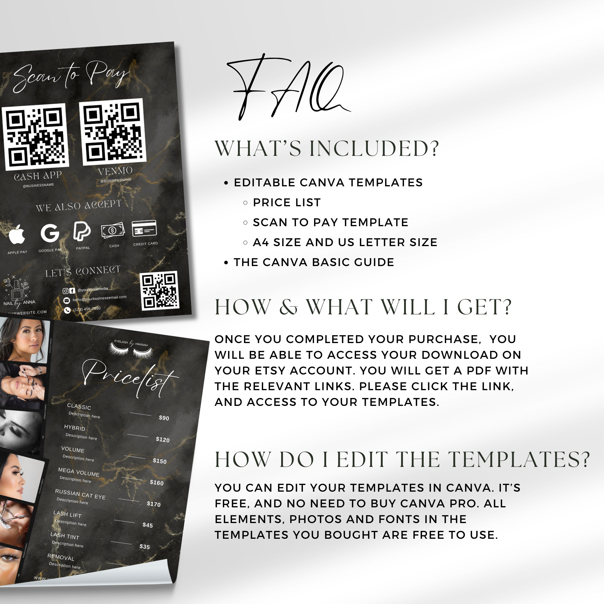 Lash Tech QR Code Sign Price List Flyer Template for Lash Business ...