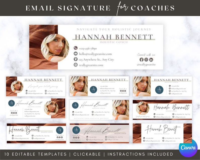 Email Signature Template Bundle for Coaches Earthy Boho - Etsy