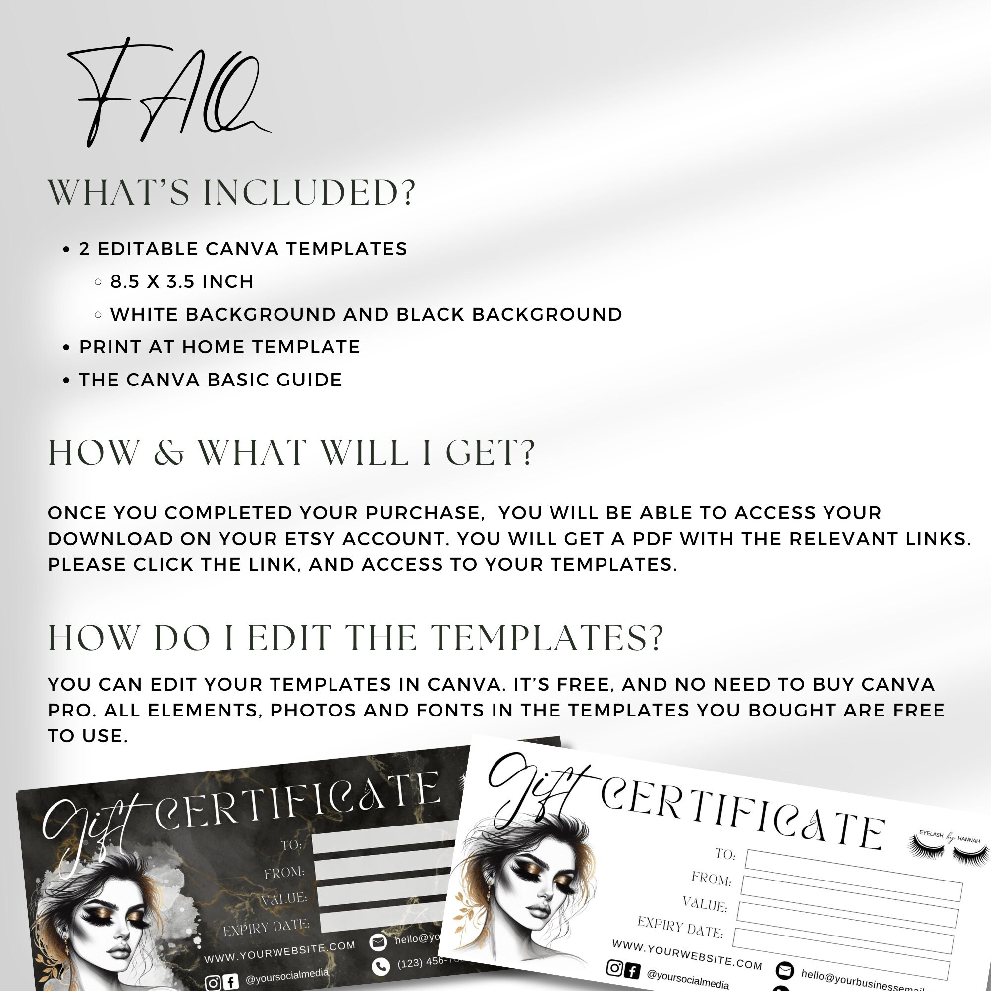 Lash Tech Gift Certificate Template for Lash Business - Coupon Card ...
