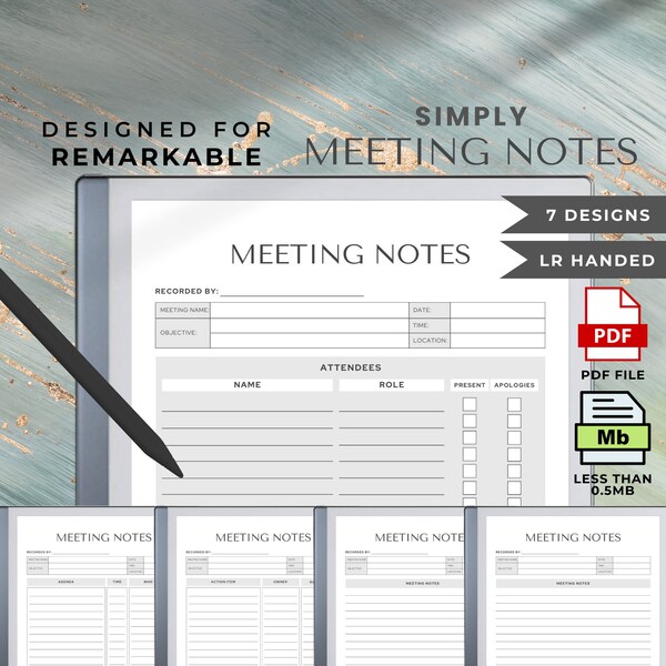 Remarkable 2 Meeting Note Template - Etsy