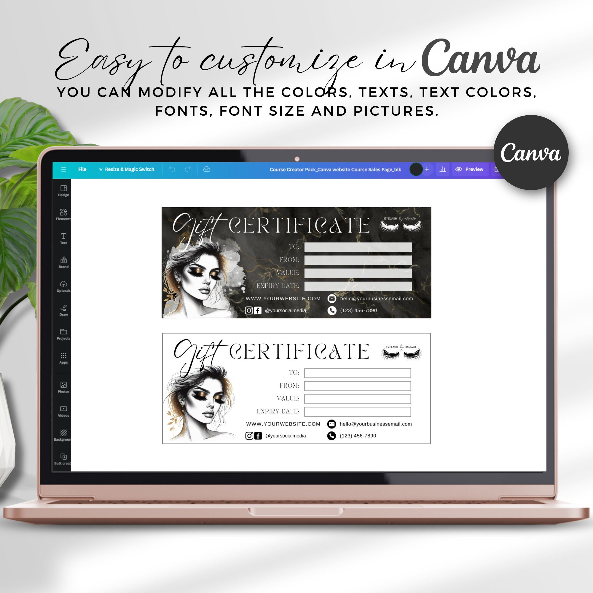 Lash Tech Gift Certificate Template for Lash Business - Coupon Card ...