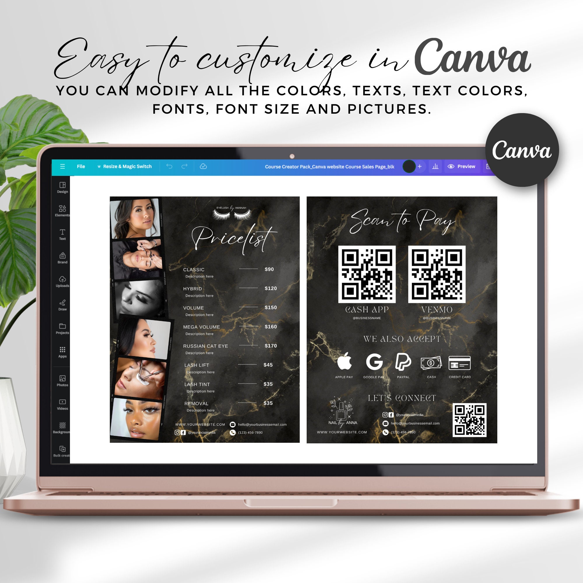 Lash Tech QR Code Sign Price List Flyer Template for Lash Business ...