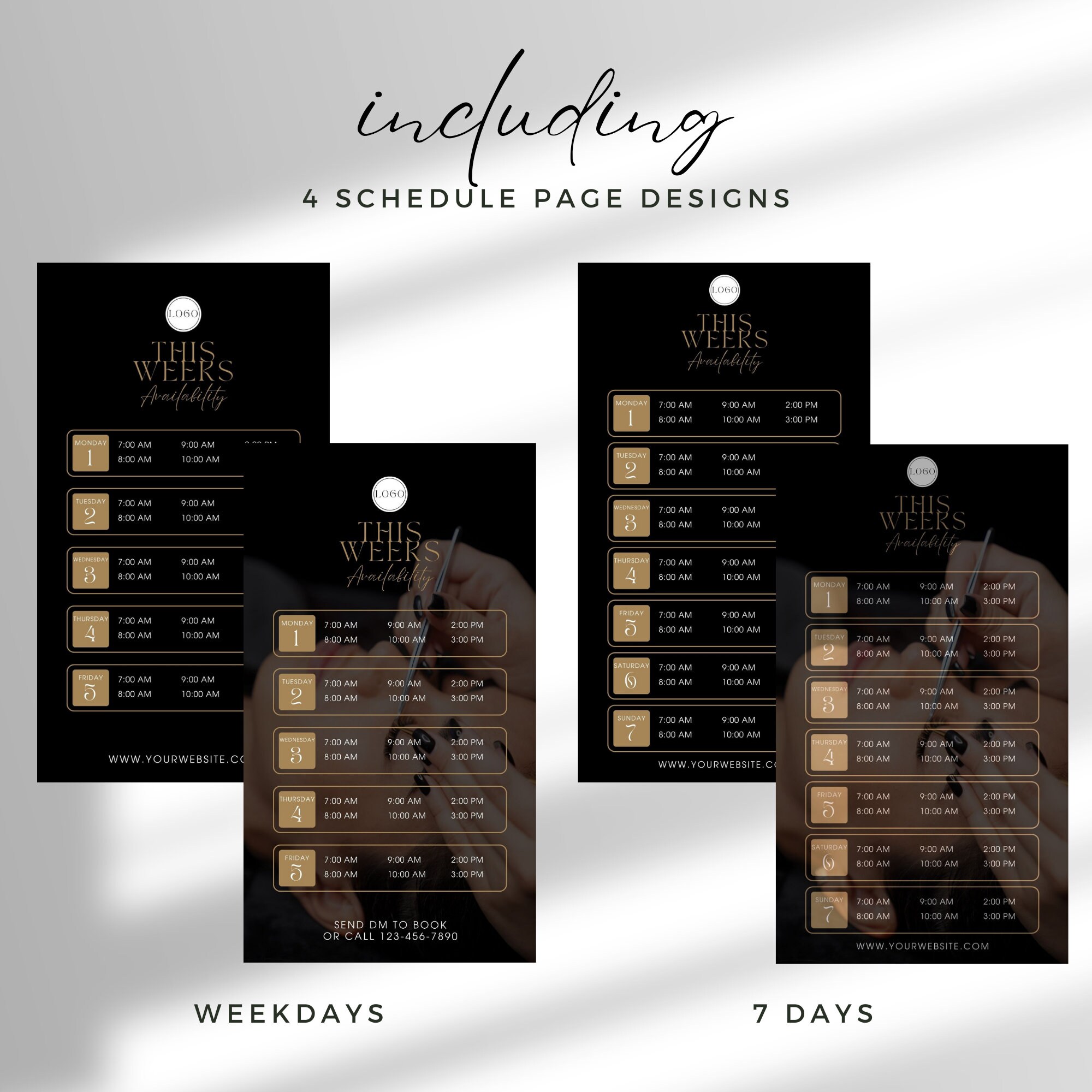 Lash Tech Weekly Appointment Calendar Page Instagram Lash Tech Book Now ...