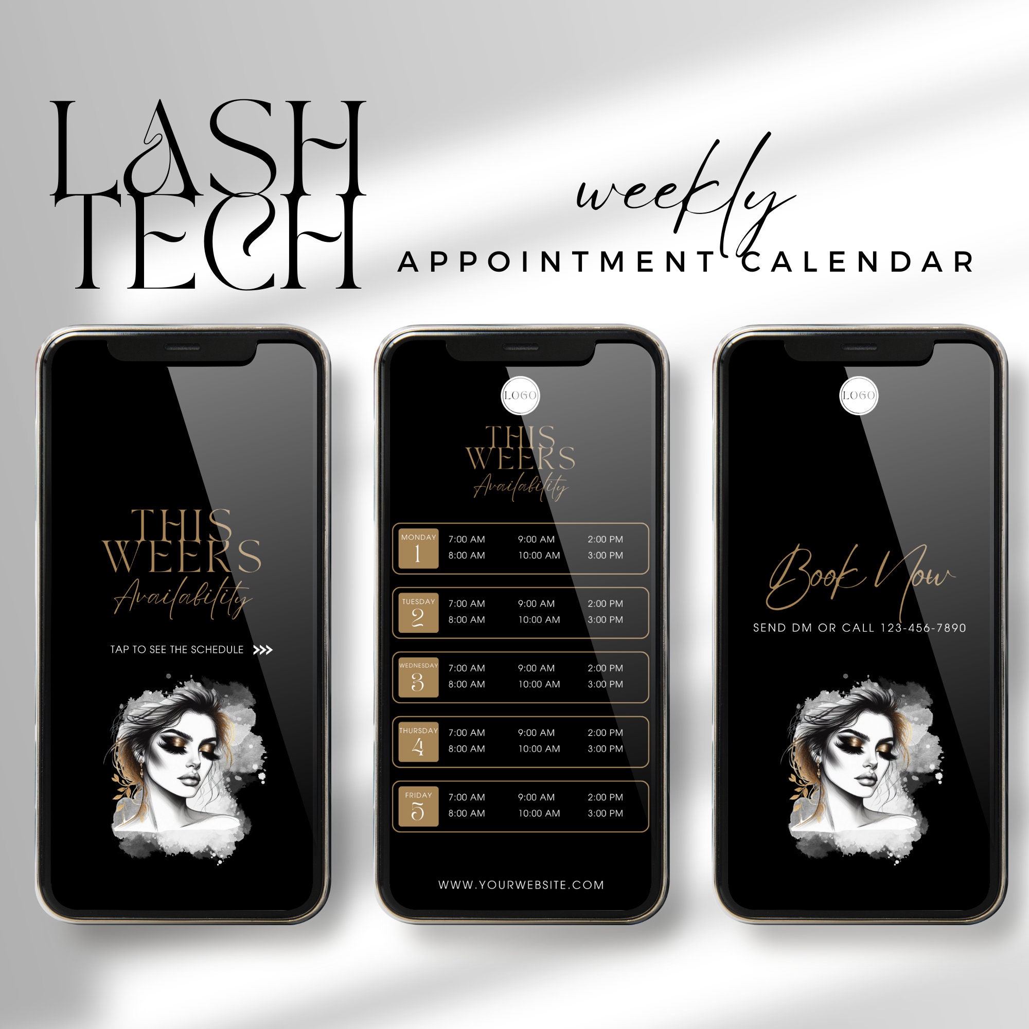 Lash Tech Weekly Appointment Calendar Page Instagram Lash Tech Book Now ...
