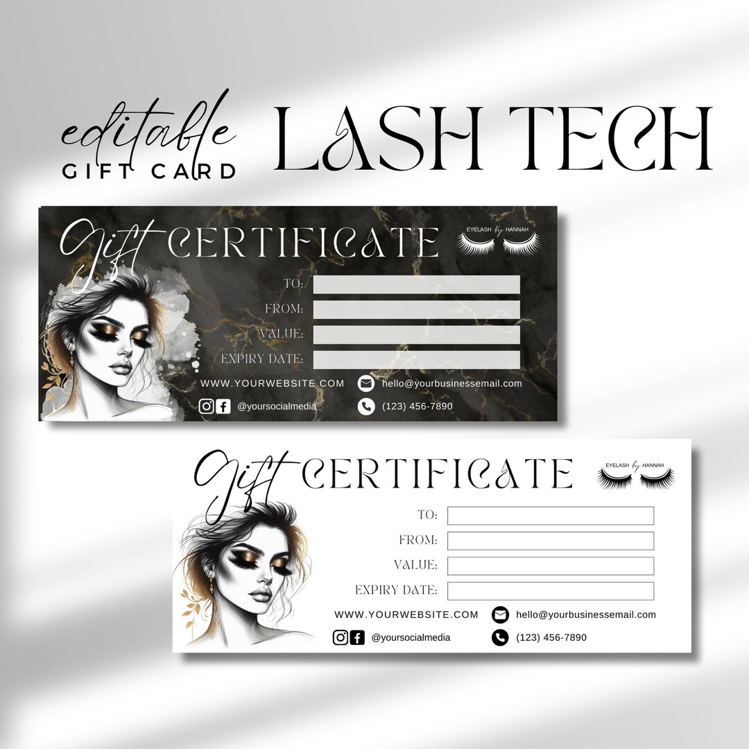 Lash Tech Gift Certificate Template for Lash Business - Coupon Card ...