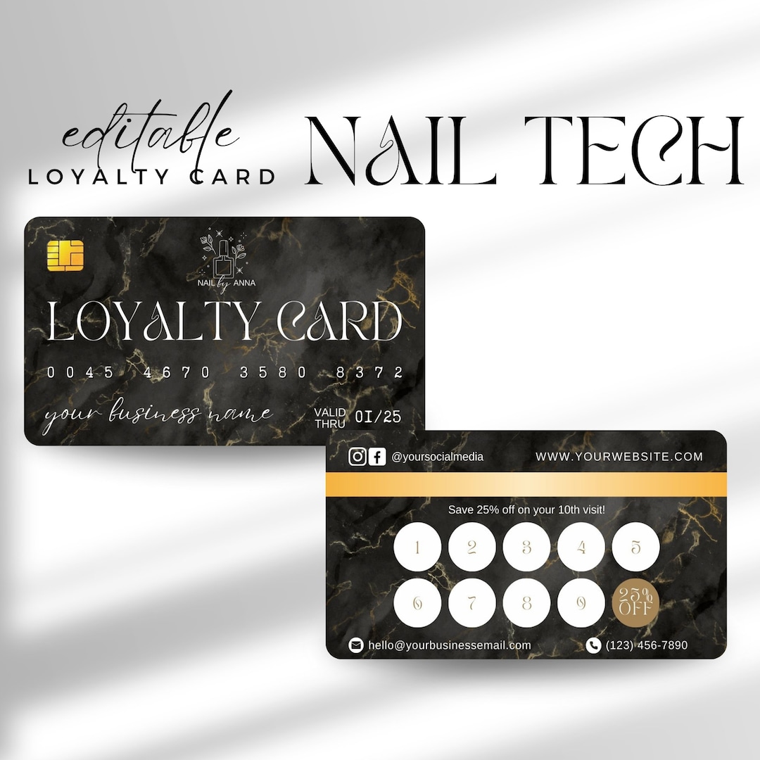 Nail Tech Loyalty Card Template Nail Artist - Credit Card Business Card ...