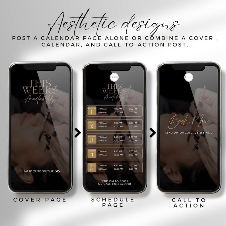 Lash Tech Weekly Appointment Calendar Page Instagram Lash Tech Book Now ...