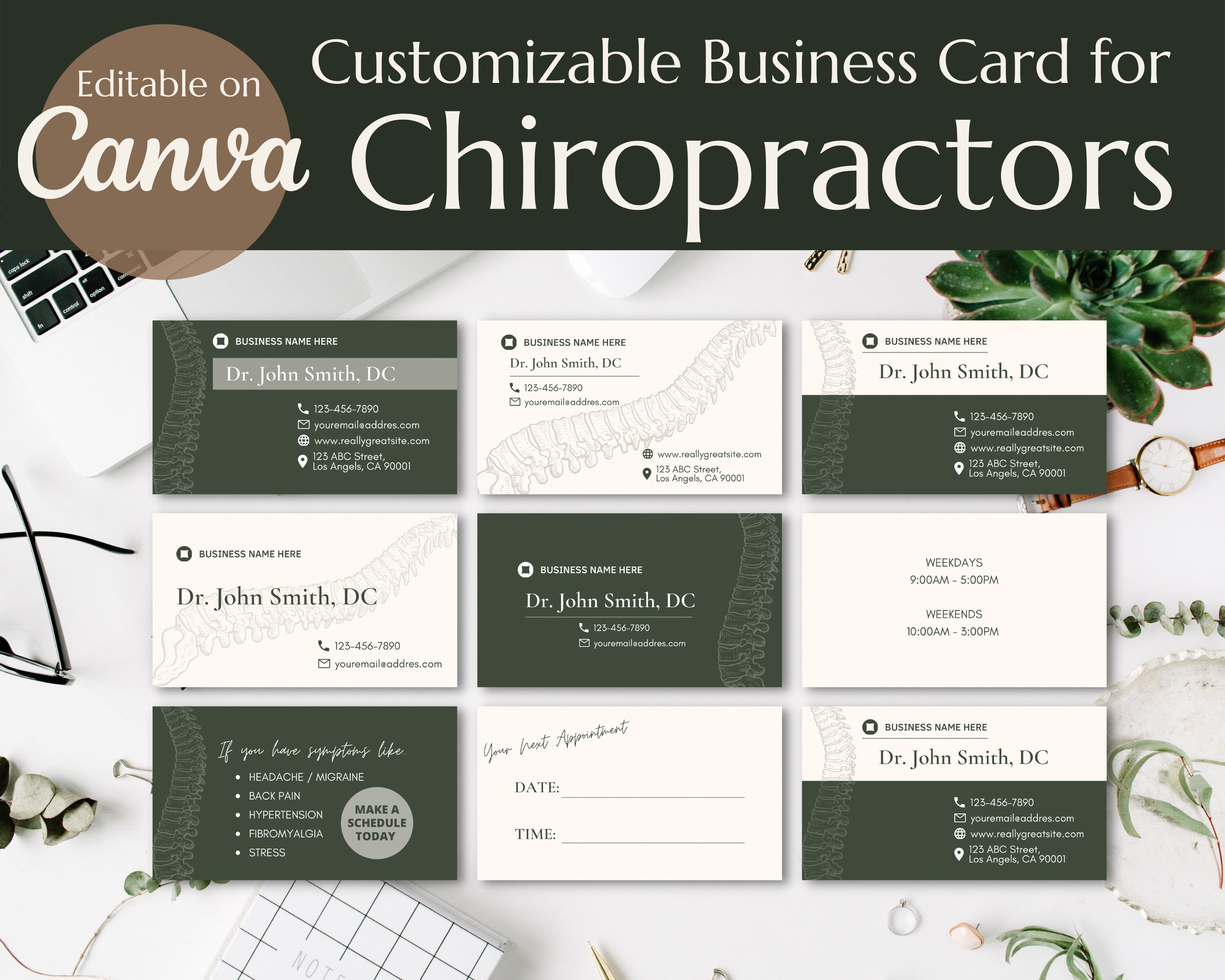 Business Card Template, Business Card for Chiropractor, Printable ...