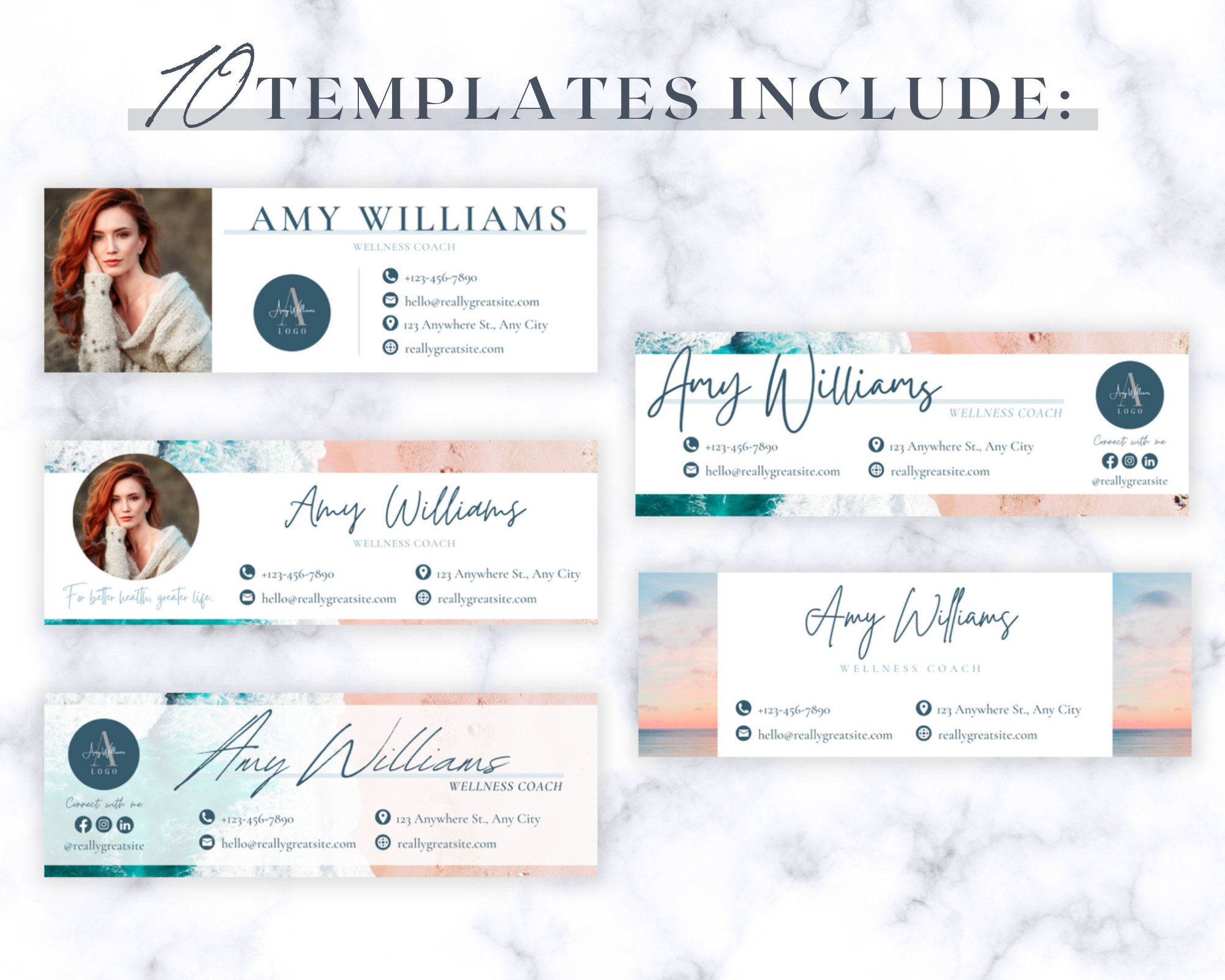 Email Signature Template Bundle for Wellness Business | Ocean Breeze ...
