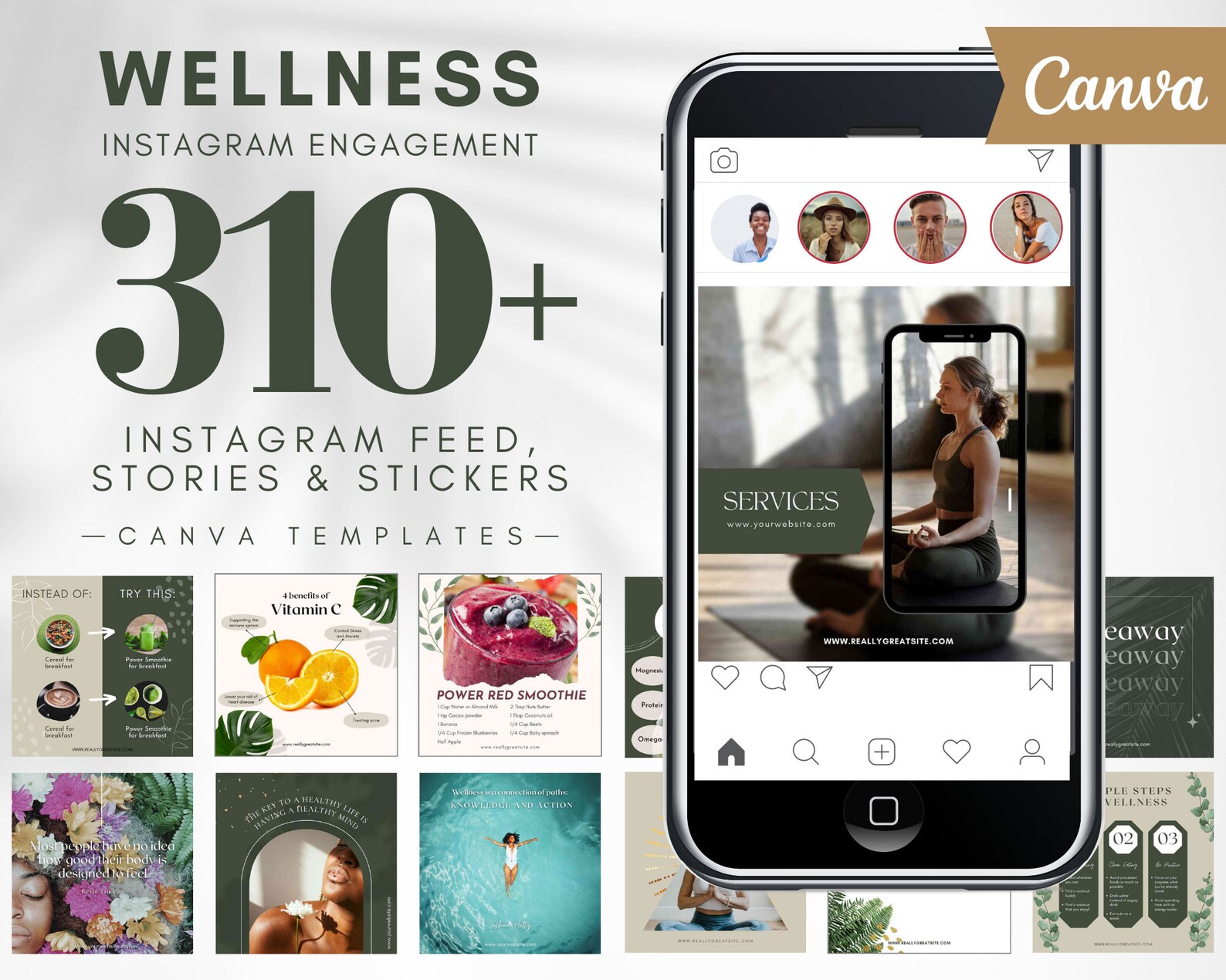 310+ Health and Wellness Instagram Posts Canva Templates and Story ...