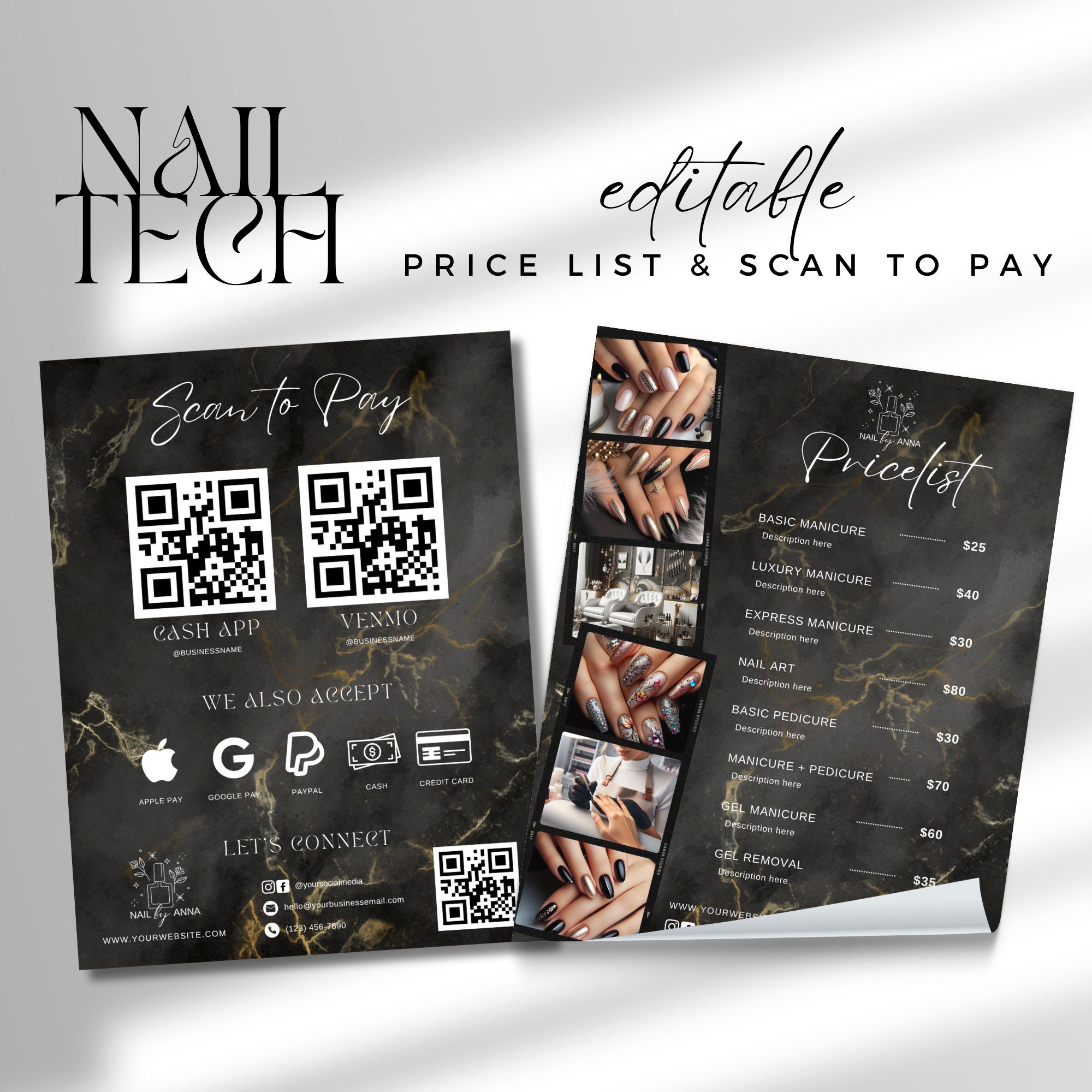 Nail Tech QR Code Sign Price List Template for Nail Art Business - Scan ...
