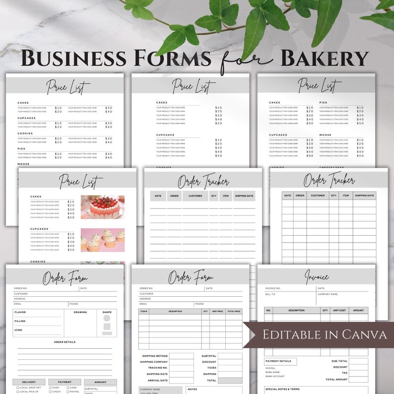 Customizable Bakery Order Form Bakery Invoice Templates for Bakery ...