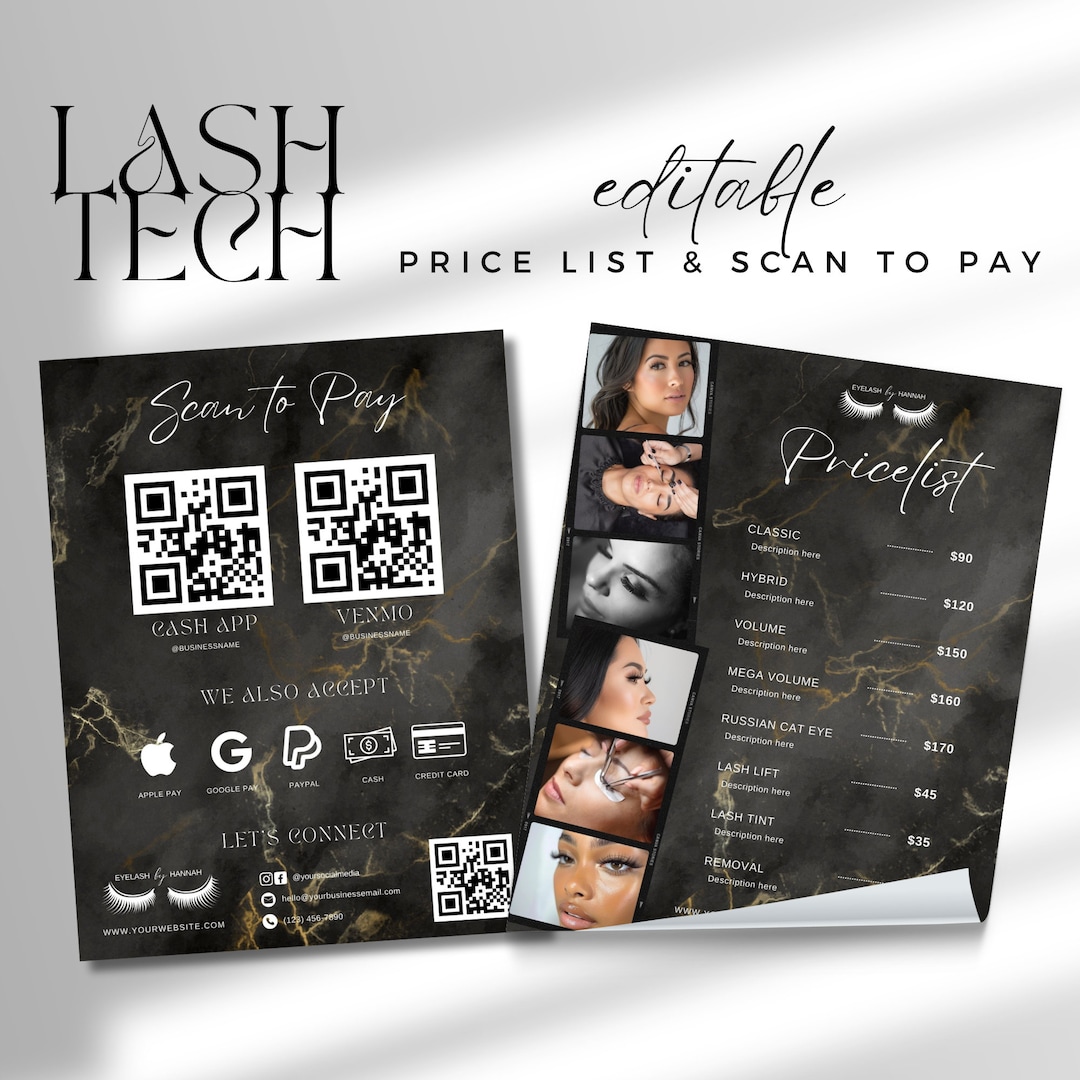 Lash Tech QR Code Sign Price List Flyer Template for Lash Business ...